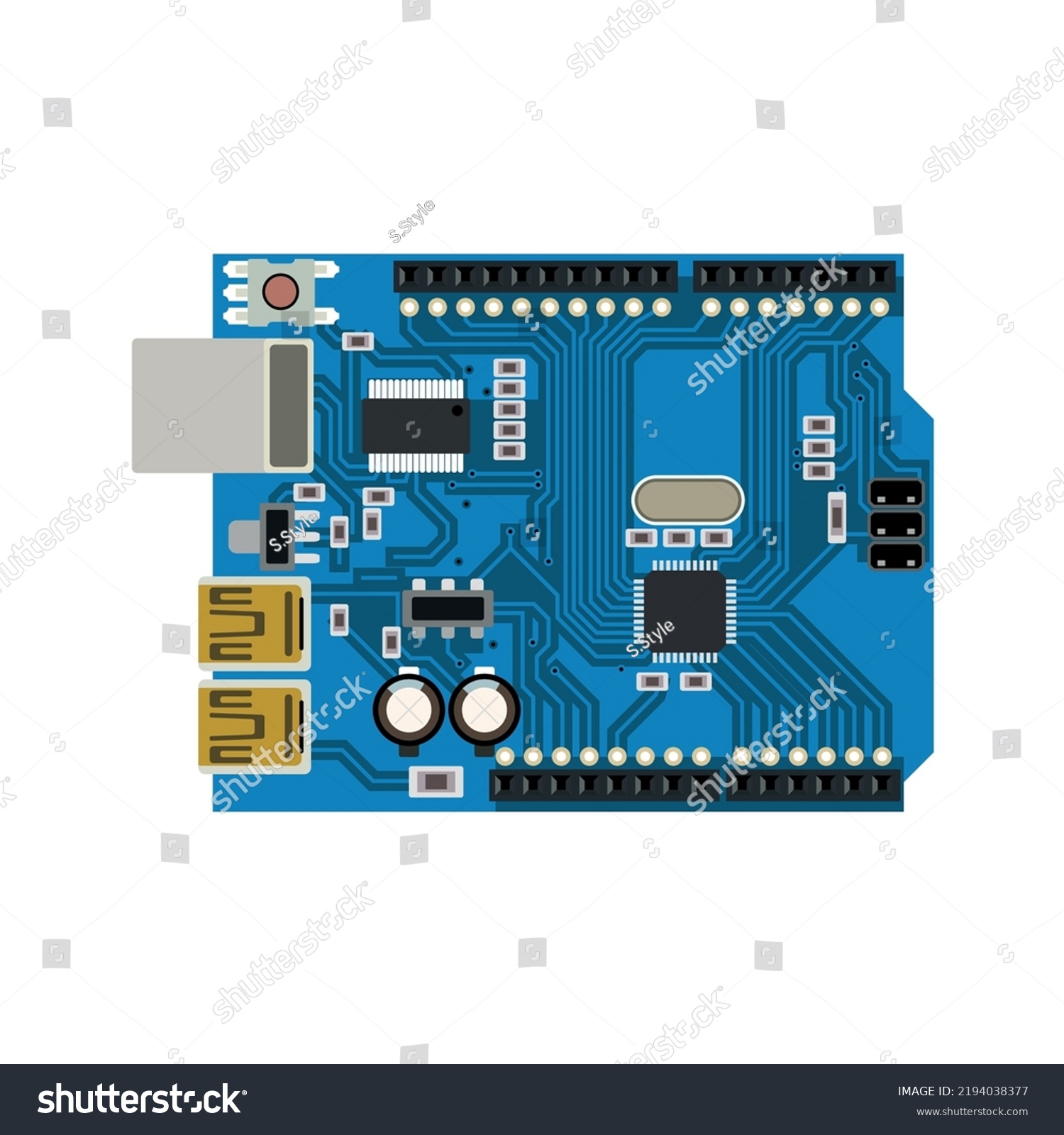 Detailed Realistic Microcircuit Board Computer Equipment Stock Vector