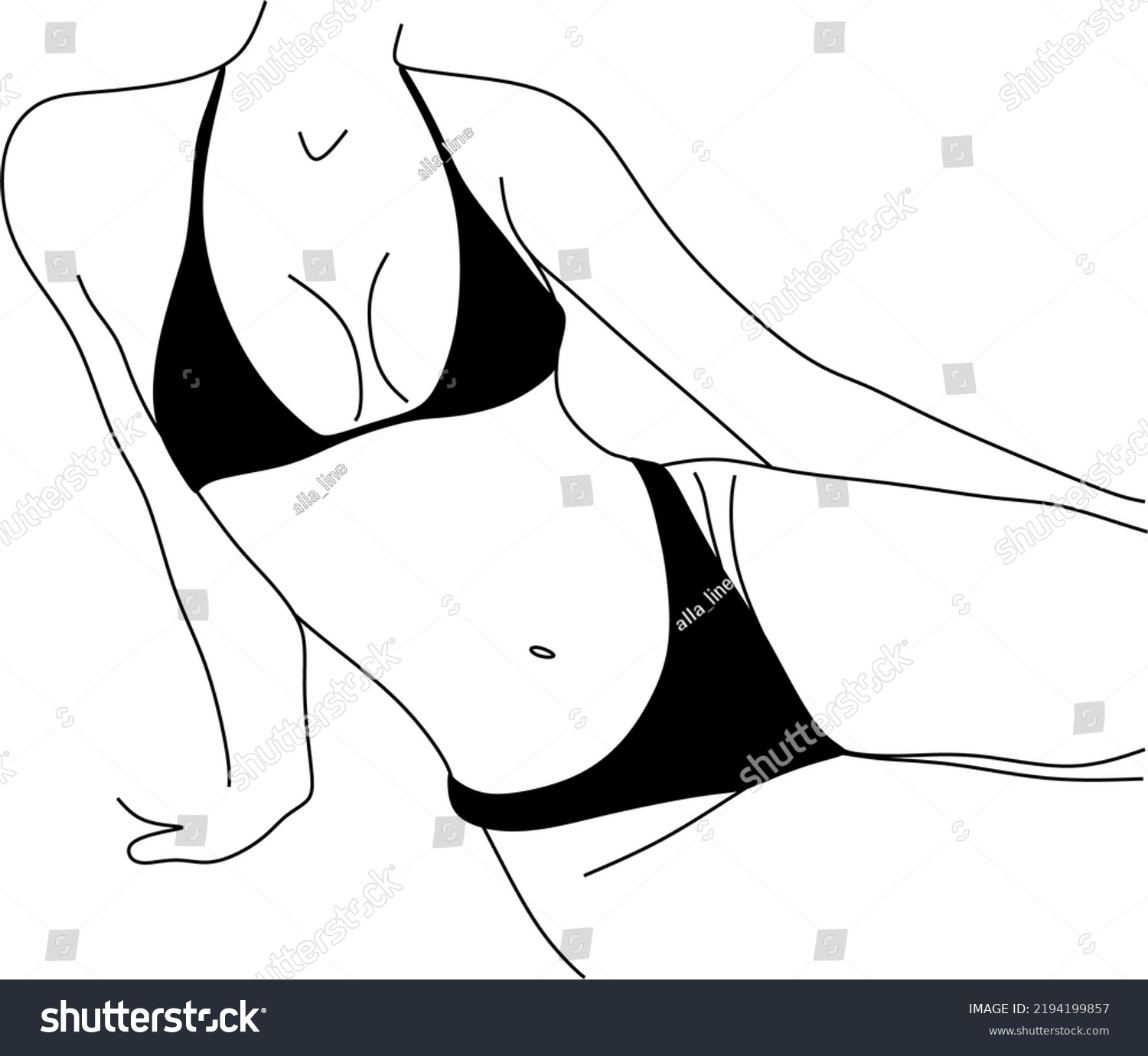 Sensual Linear Minimalistic Female Figure Black Stock Vector Royalty