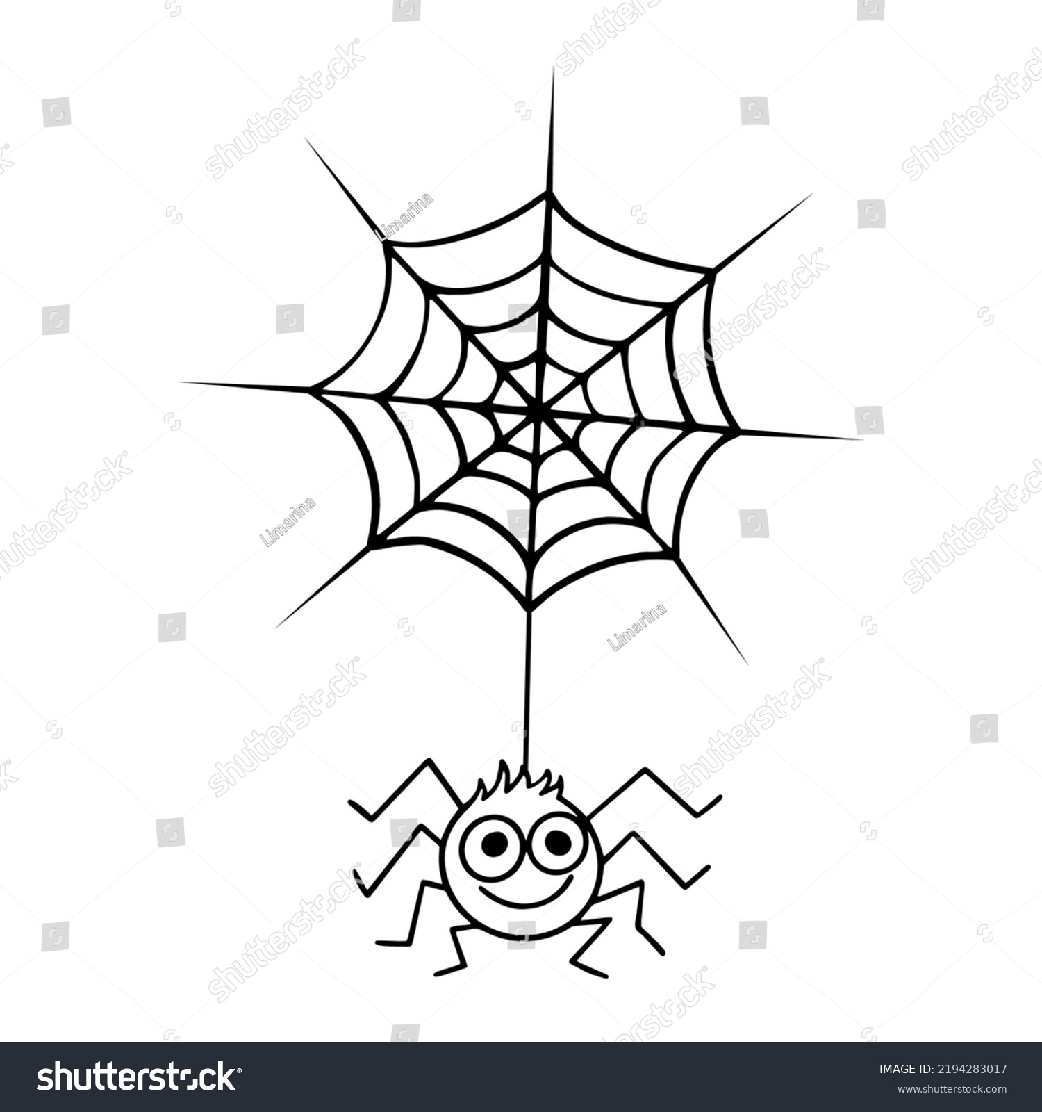 Cute Cartoon Spider Hanging On String Stock Vector (royalty Free