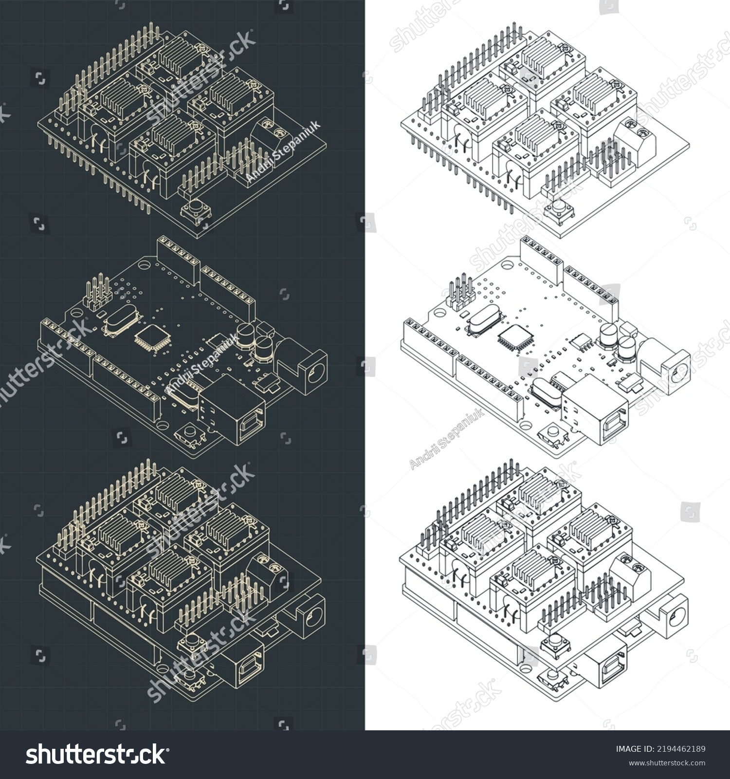 Stylized Vector Illustration Isometric Blueprints Arduino Stock Vector Royalty Free 2194462189