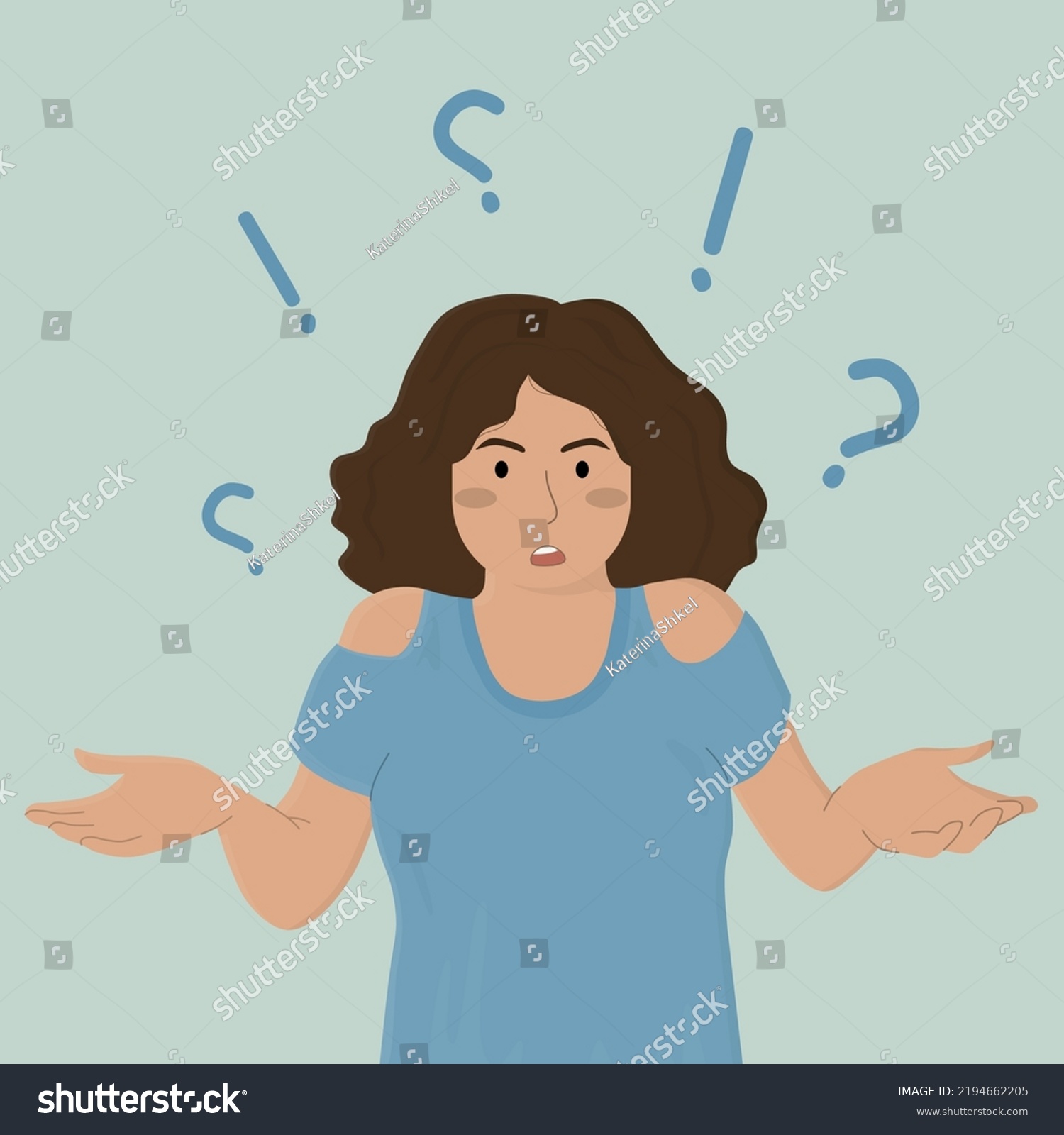 Woman Confused Girl Shrugs Her Shoulders Stock Vector (Royalty Free ...