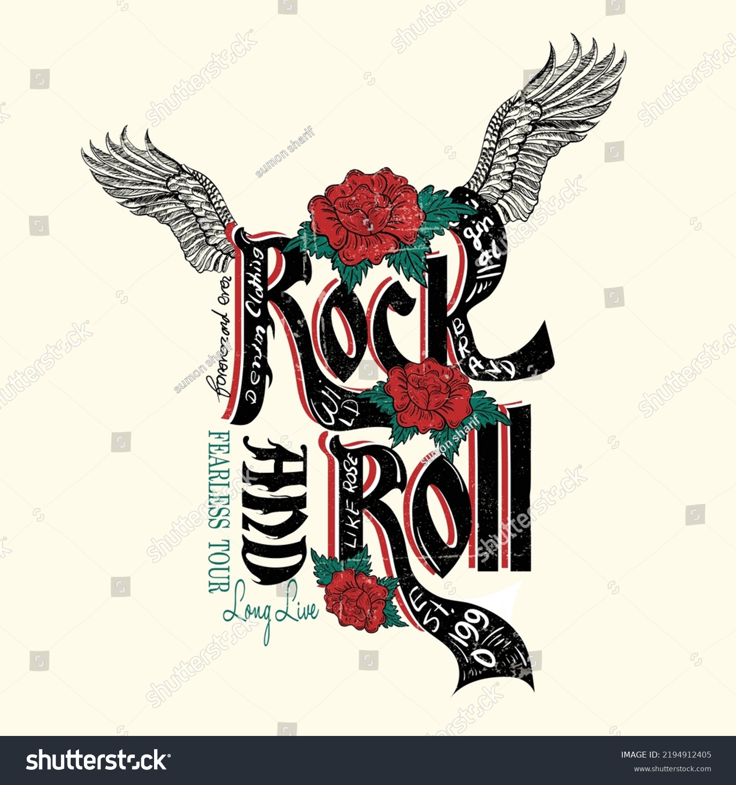 Rock Roll Rose Wings Rock Roll Stock Vector (Royalty Free) 2194912405 ... Rock Roll Rose Wings Rock Roll Stock Vector (Royalty Free) 2194912405 ...