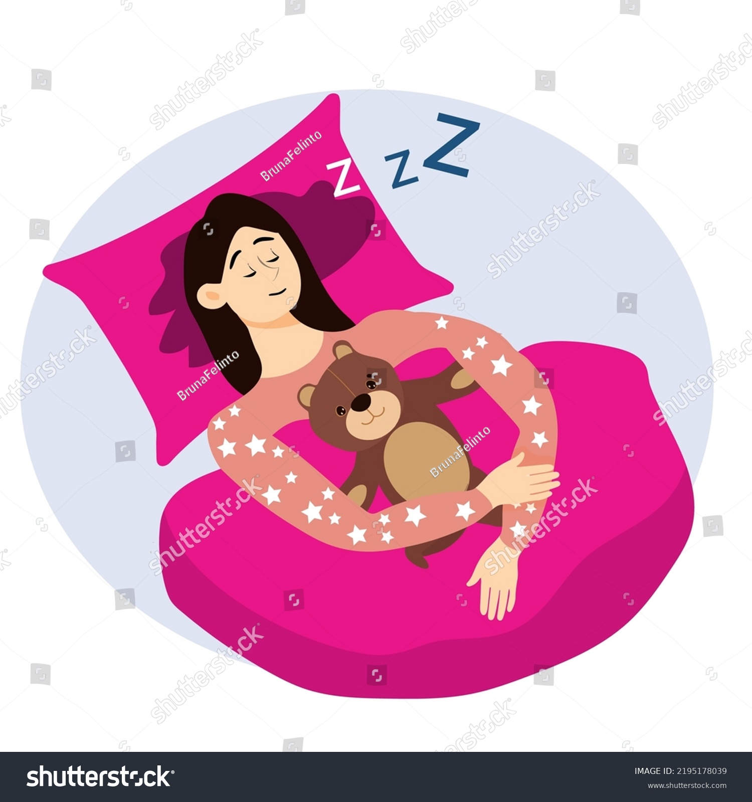 Girl Hugging Teddy Bear Lying On Stock Vector Royalty Free 2195178039 Shutterstock