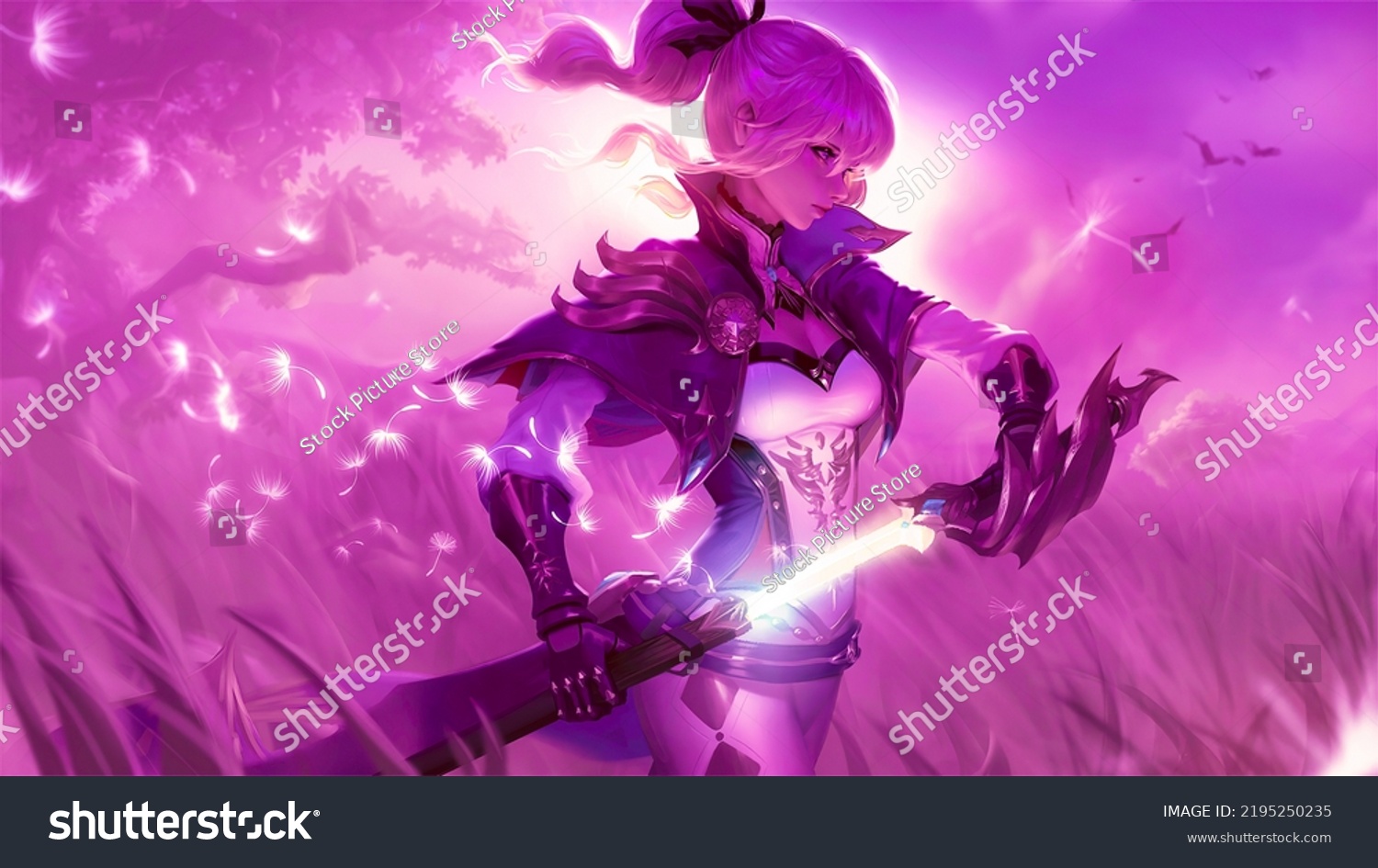 Anime Girl Warrior Lighting Sword Fantasy Stock Illustration 2195250235 Shutterstock
