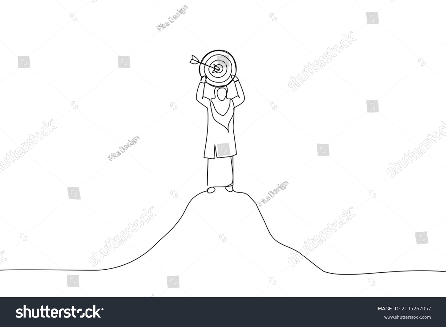 Cartoon Muslim Businesswoman Holding Target Board Stock Vector Royalty