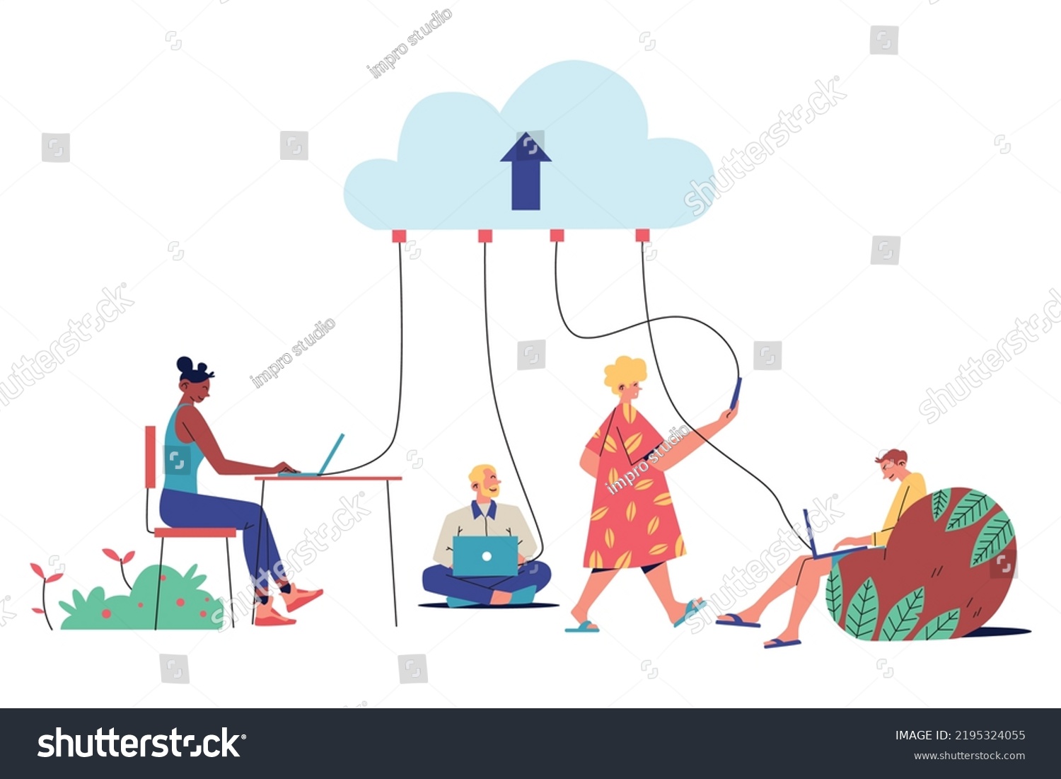 Teamwork Sharing Data Using Cloud Stock Vector (Royalty Free ...