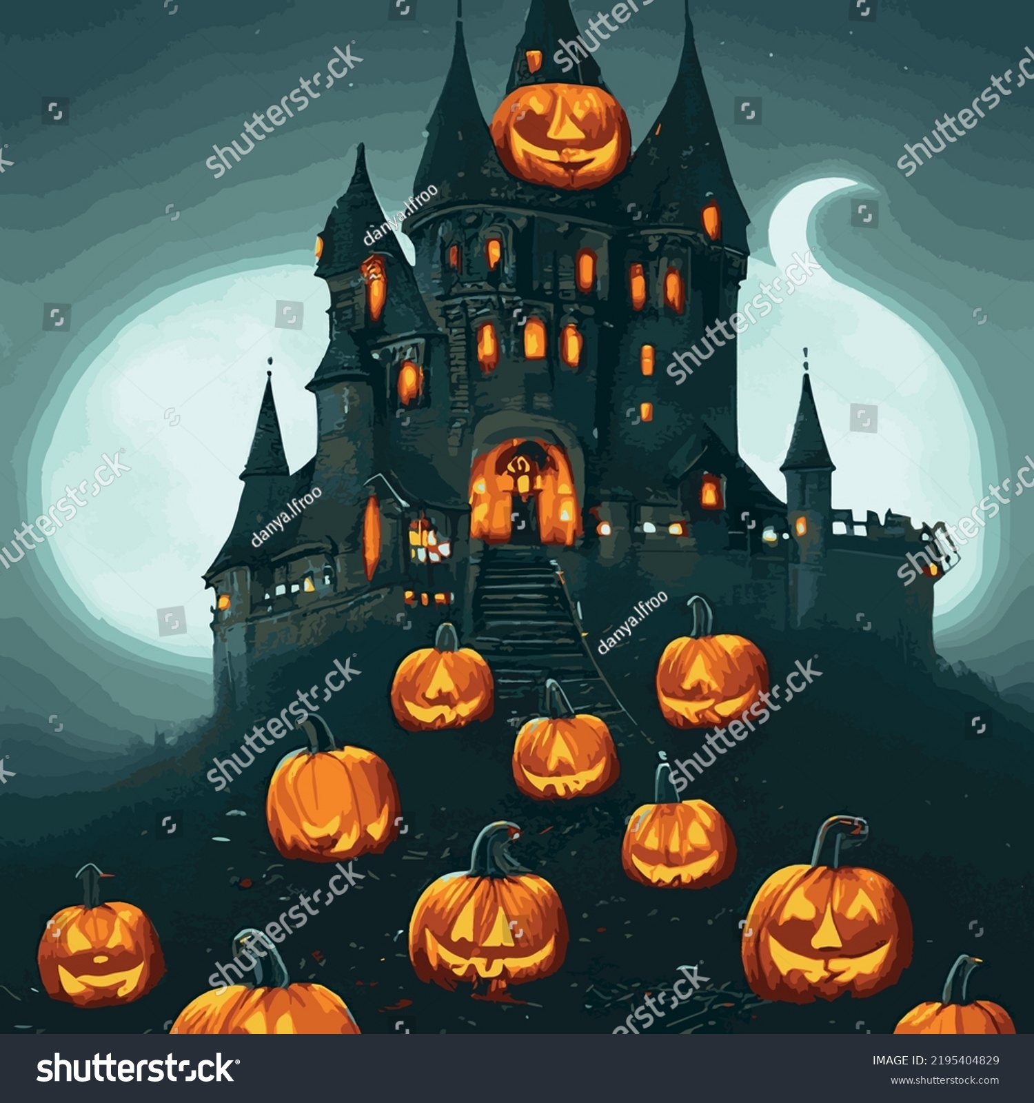 Halloween Spooky Graveyard Flat Vector Background Stock Vector Royalty