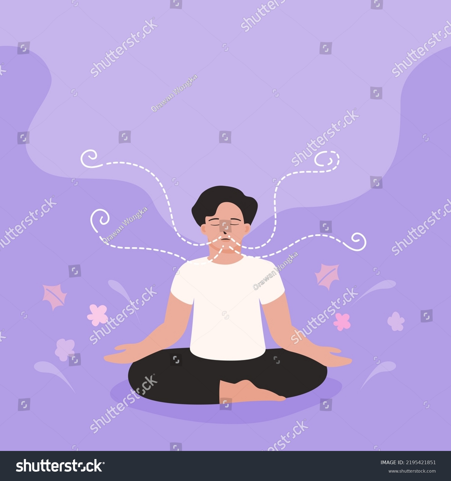 Man Doing Inhale Exhale Breath Exercise Stock Vector Royalty Free