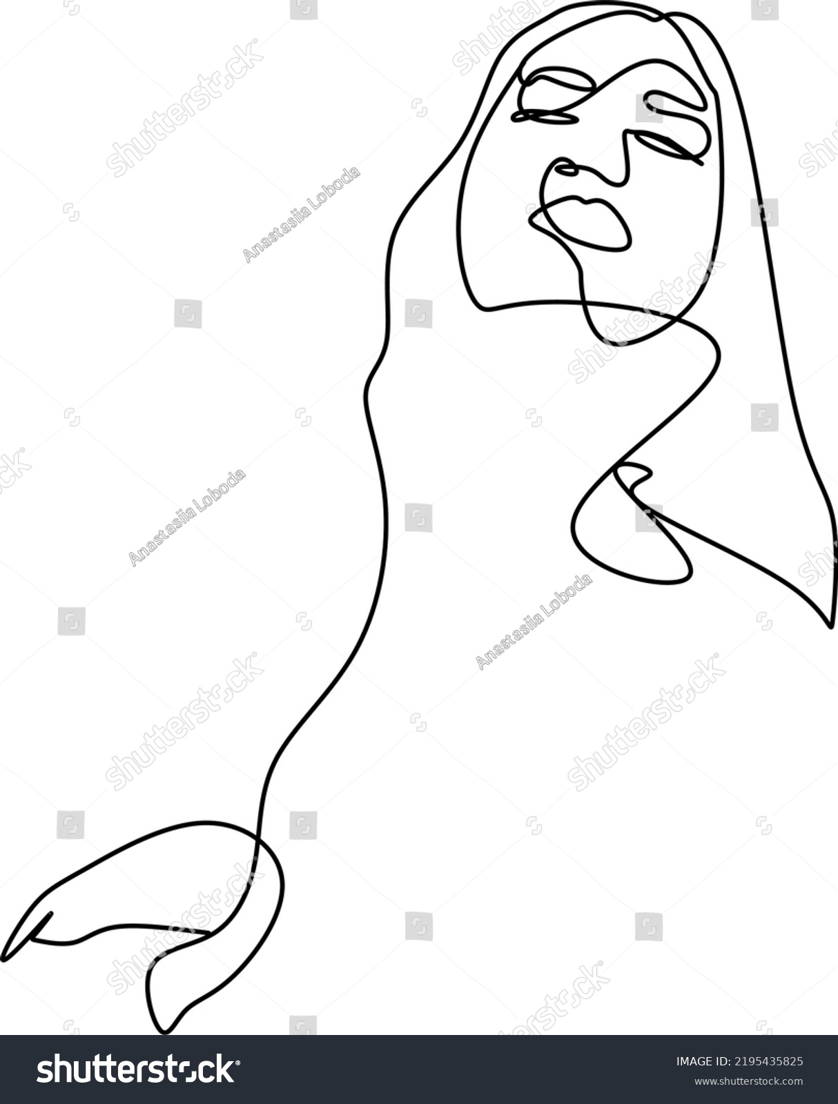 Woman Face Body Line Art Drawing Stock Vector Royalty Free 2195435825
