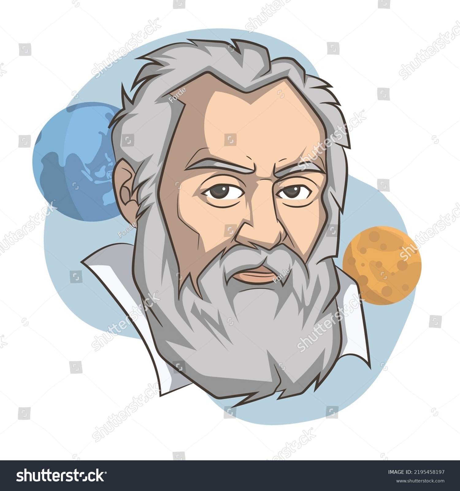 Cartoon Portrait Galileo Galilei Great Scientific Stock Vector Royalty Free 2195458197