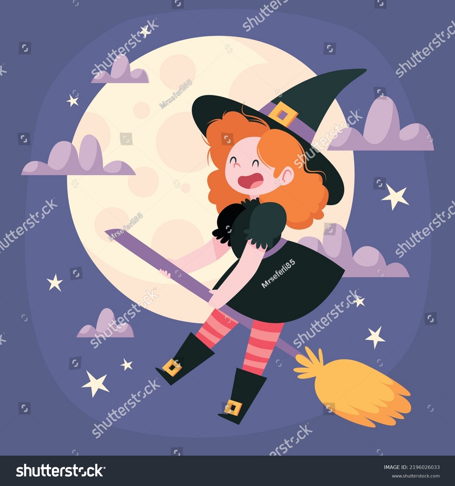 Witch Vector Illustration Happy Halloween Lettering Stock Vector