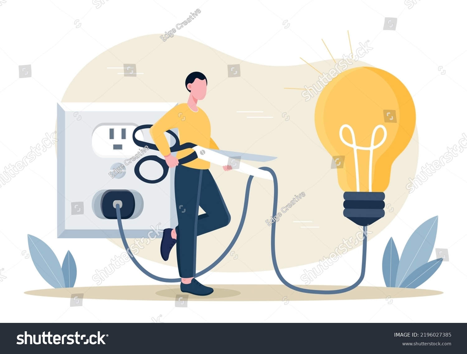 Electricity Saving Concept Man Cuts Cable Stock Vector (Royalty Free ... Electricity Saving Concept Man Cuts Cable Stock Vector (Royalty Free ...