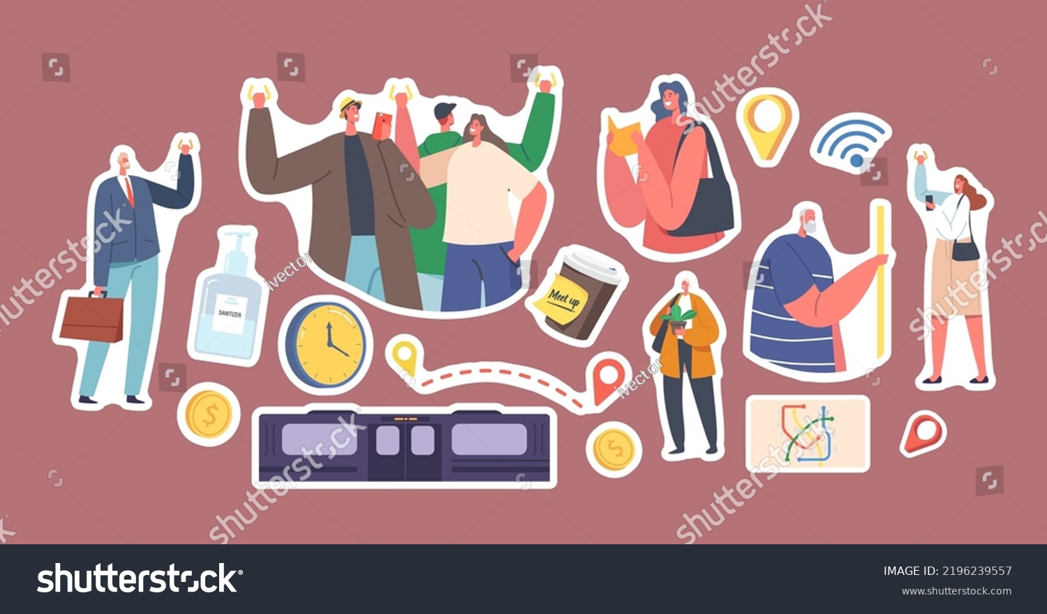 Set Stickers People Crowd Riding Subway Stock Vector Royalty Free 2196239557 Shutterstock