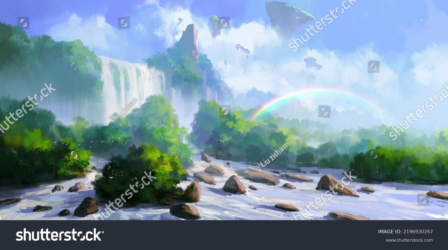 Fantasy Scene Waterfall 3d Illustration Stock Illustration 2196930267 ... Fantasy Scene Waterfall 3d Illustration Stock Illustration 2196930267 ...