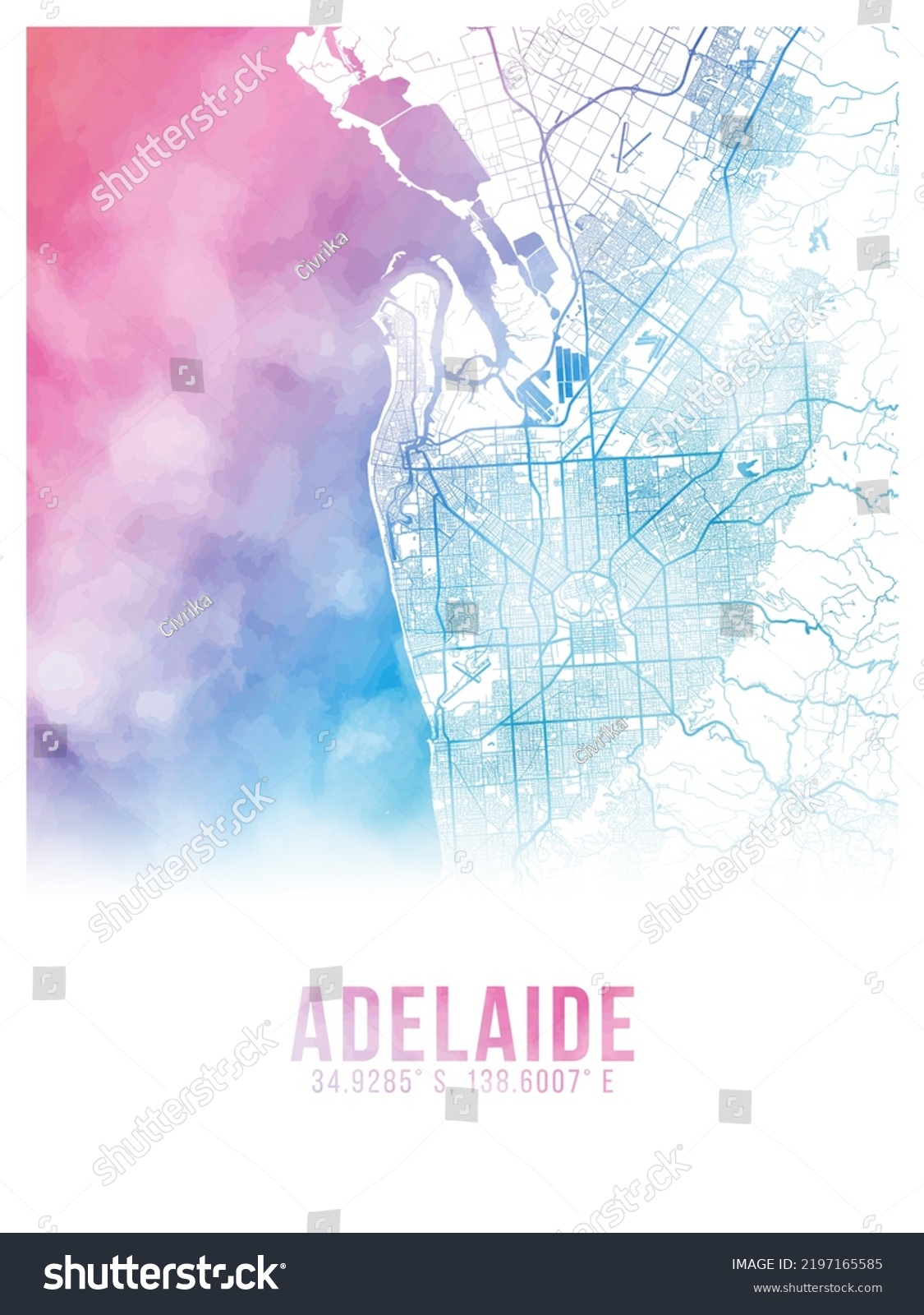 Adelaide Colors Watercolor City Map Poster Stock Illustration 2197165585 Shutterstock