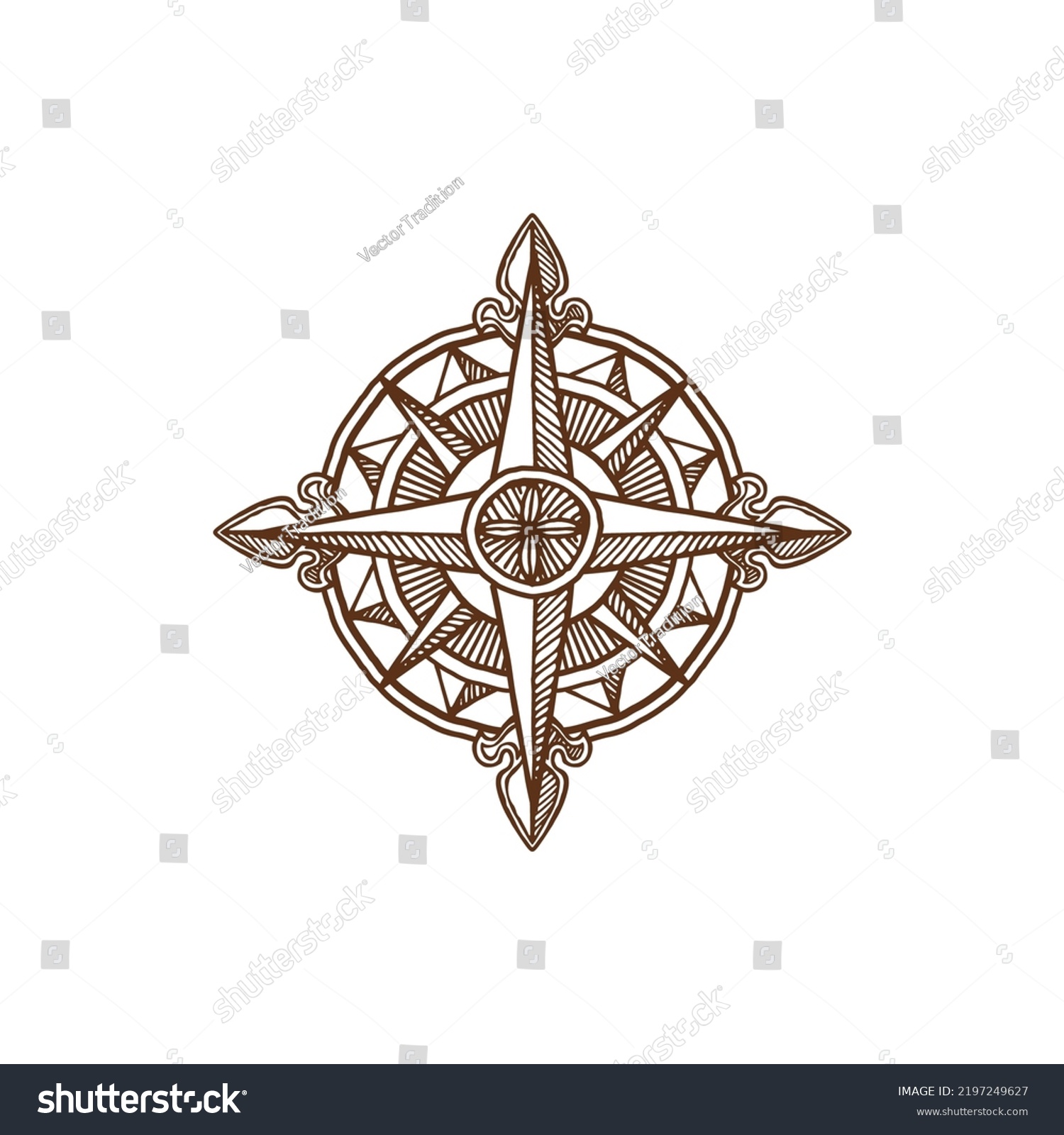 Rose Wind Retro Compass Isolated Windrose Stock Vector Royalty Free 2197249627 Shutterstock