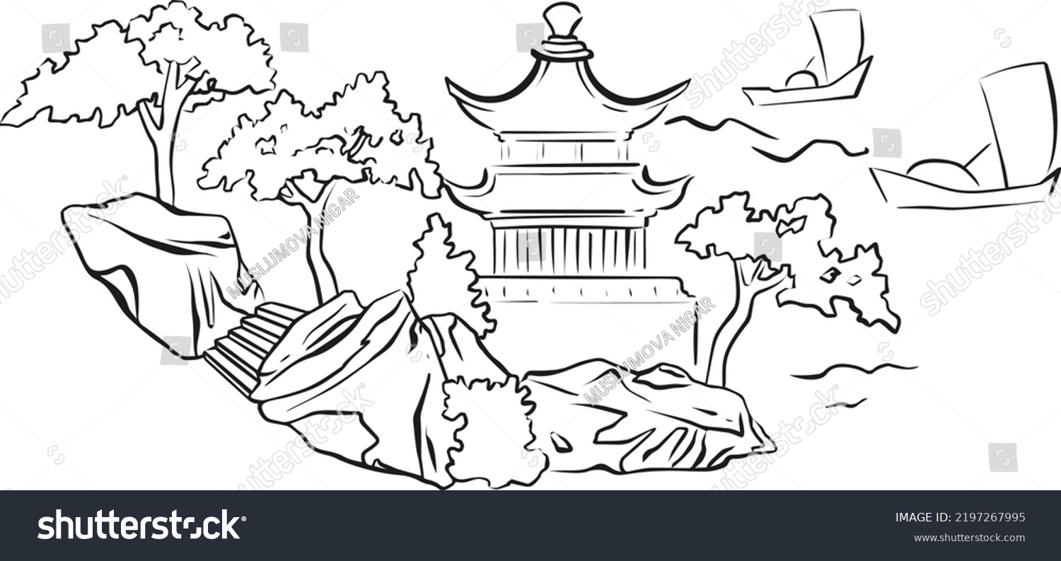 Stones Trees Boats Chinese House Vector Stock Vector (Royalty Free ... Stones Trees Boats Chinese House Vector Stock Vector (Royalty Free ...