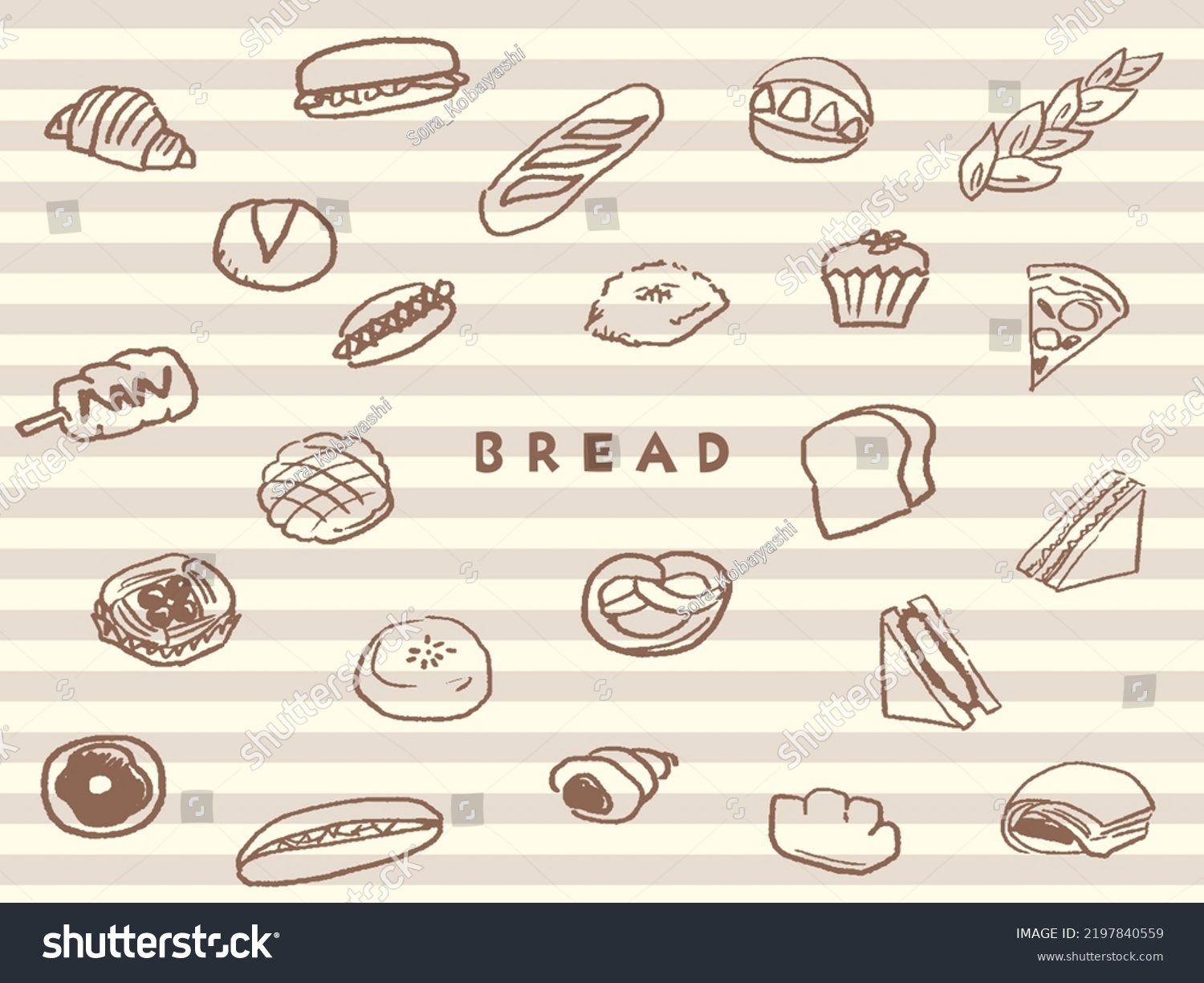 Handdrawn Line Drawings Various Breads Striped Stock Vector (Royalty ... Handdrawn Line Drawings Various Breads Striped Stock Vector (Royalty ...