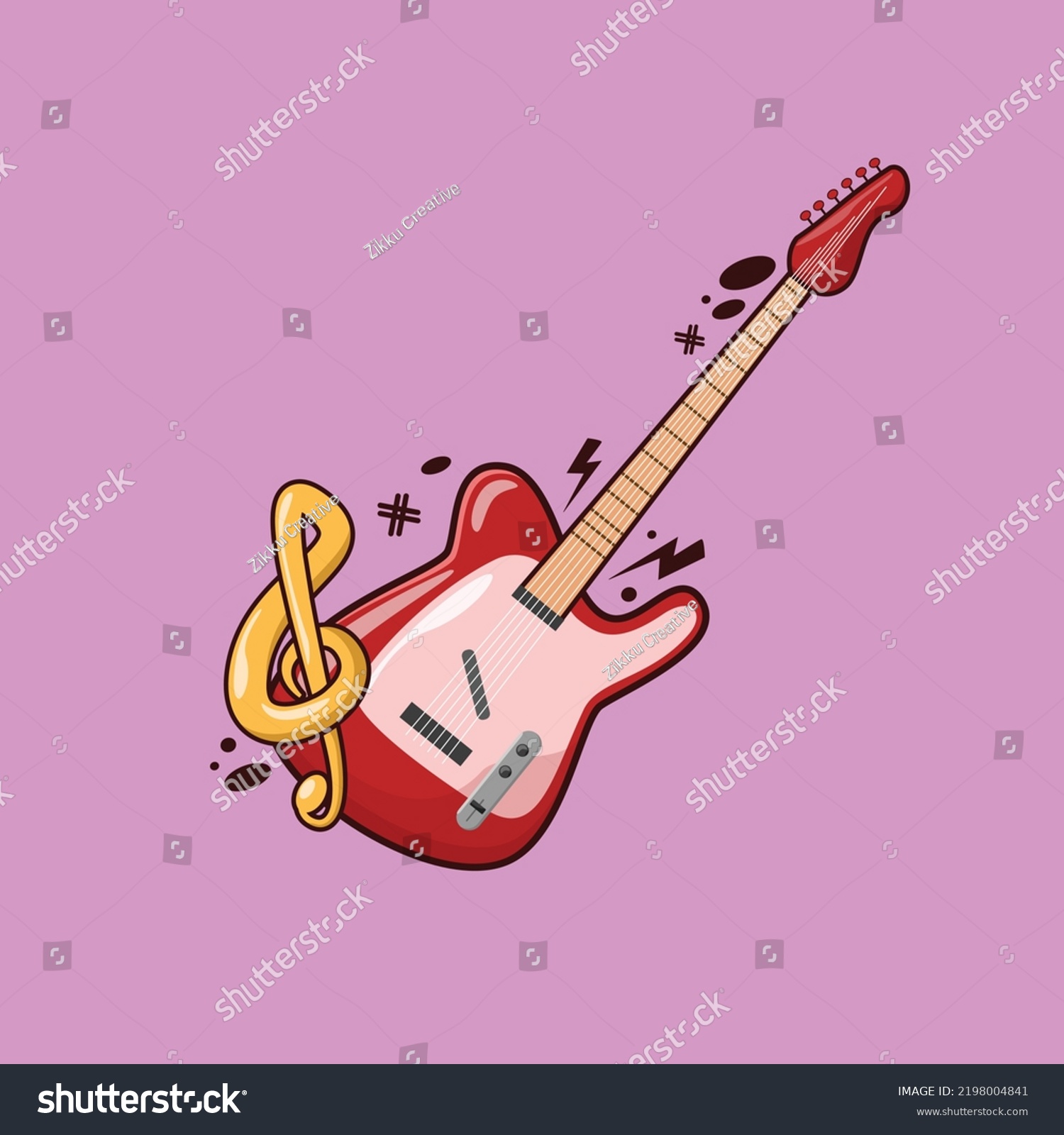 Electric Guitar Music Notes Vector Illustration Stock Vector Royalty Free 2198004841