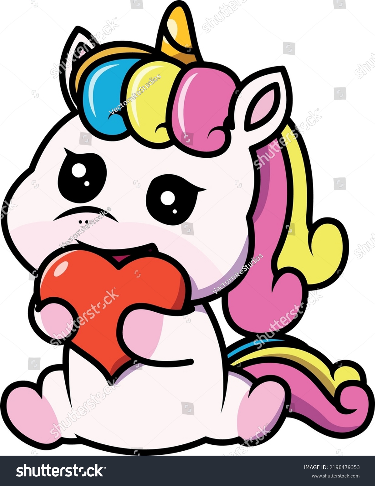 Cute Unicorn Heart Cartoon Character Vector Stock Vector Royalty Free