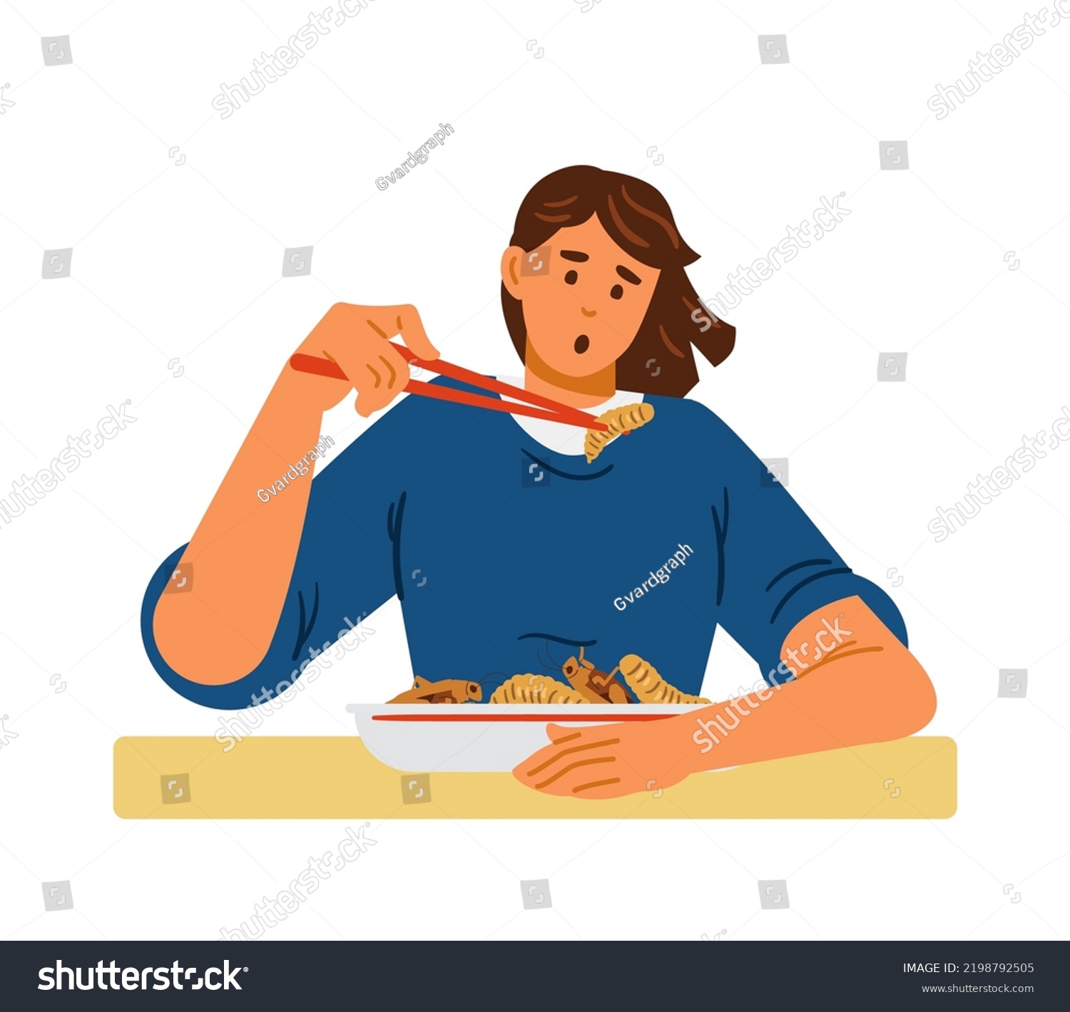 Woman Eating Insects Vector Illustration Isolated Stock Vector Royalty Free 2198792505