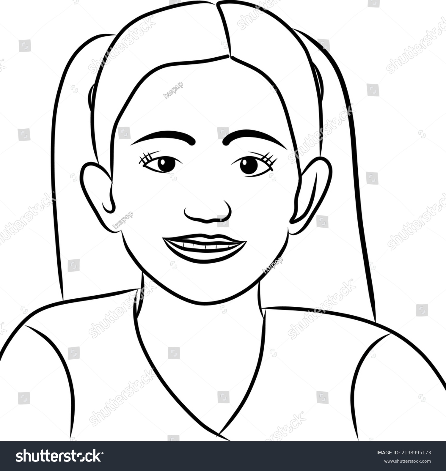 School Girl Line Drawing Vector Illustration Stock Vector Royalty Free 2198995173 Shutterstock