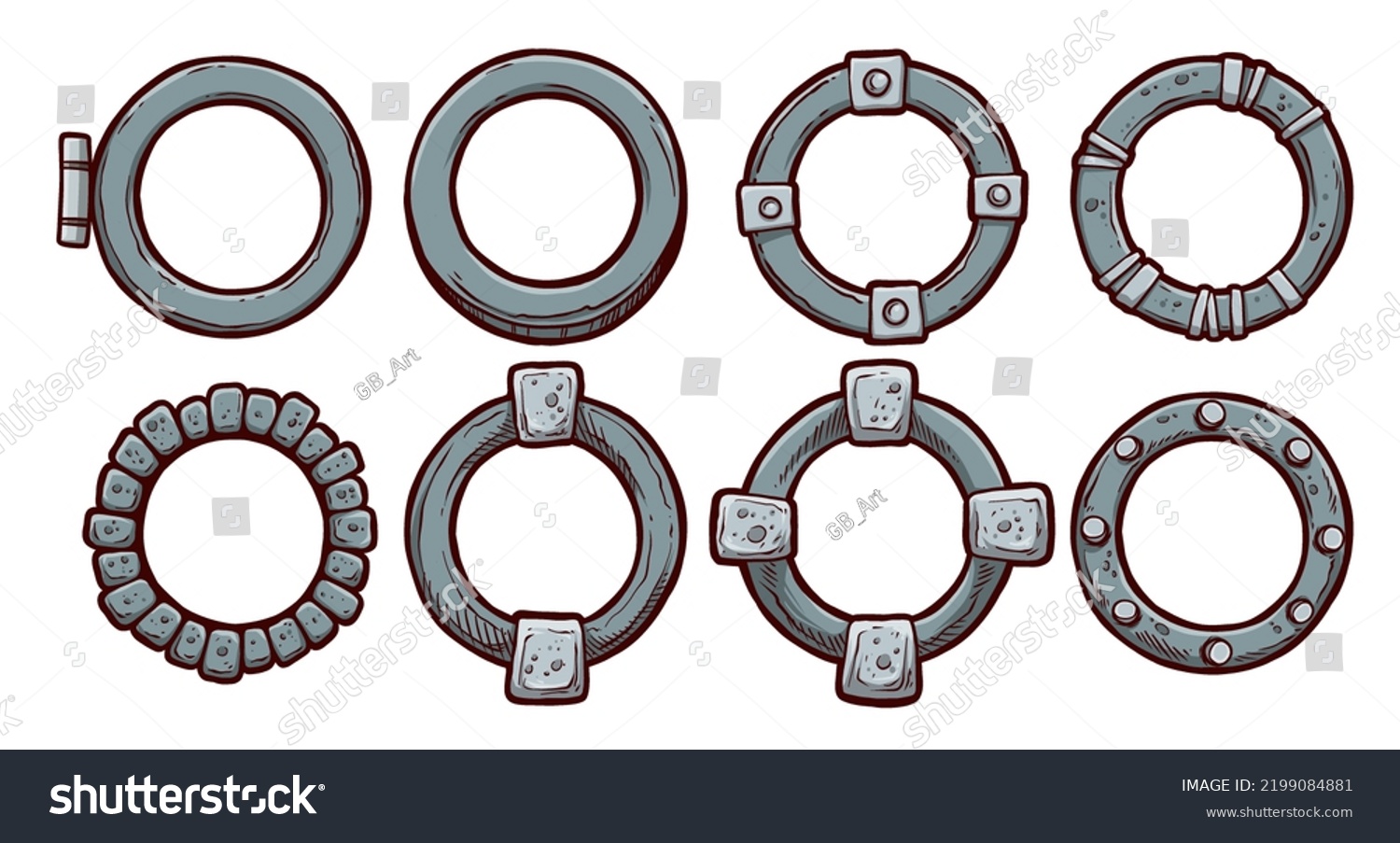 Cartoon Vintage Round Stone Different Windows Stock Vector Royalty Free 2199084881 Shutterstock 1726