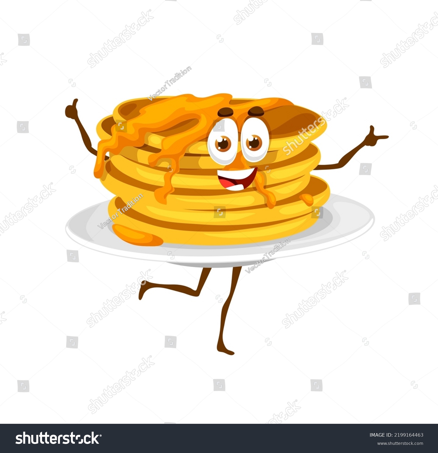 Cartoon Pancake Character Honey Funny Vector Stock Vector Royalty Free 2199164463 Shutterstock