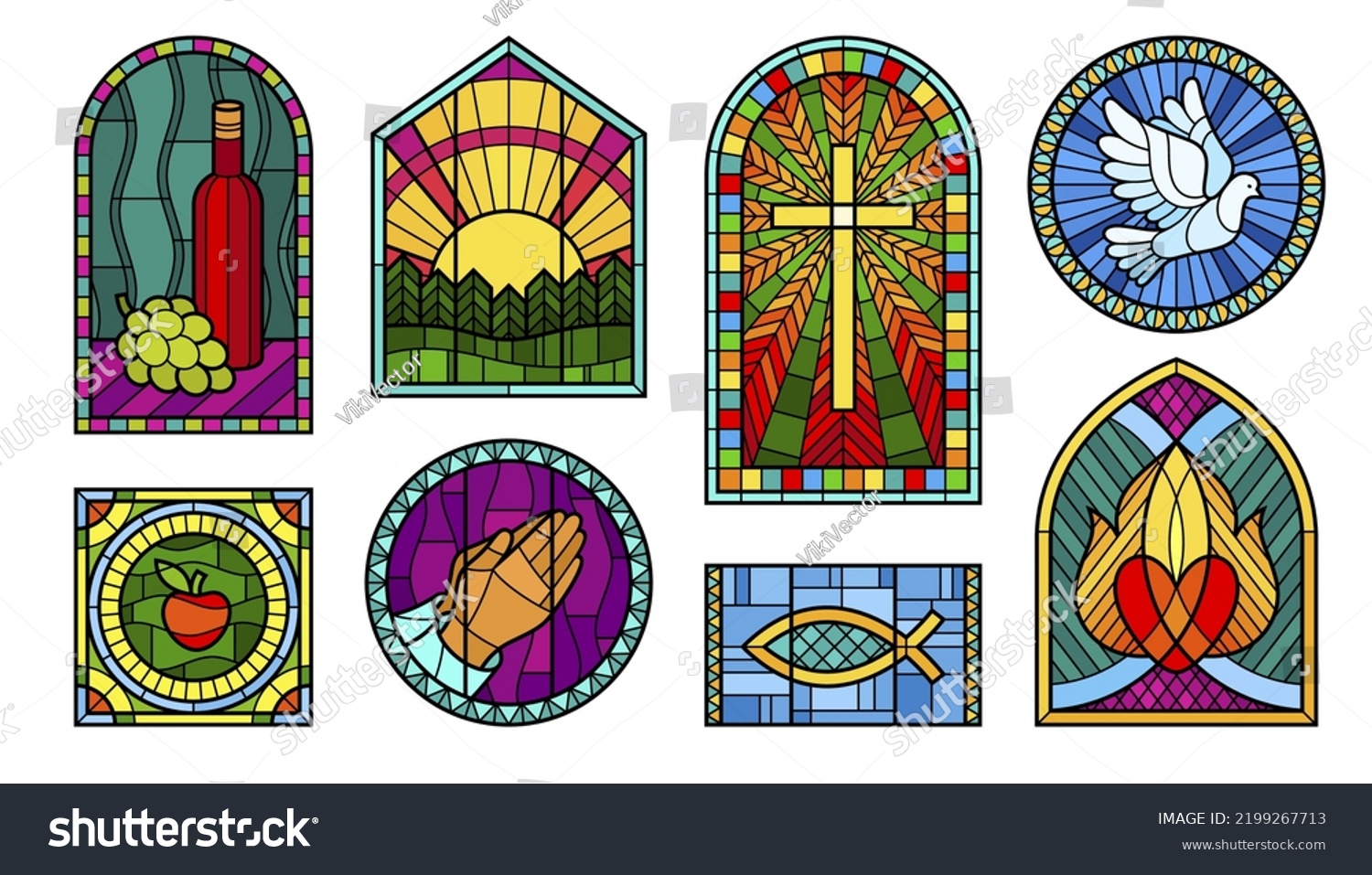 Stained Glass Church Windows Set Outline Stock Vector Royalty Free 2199267713 Shutterstock