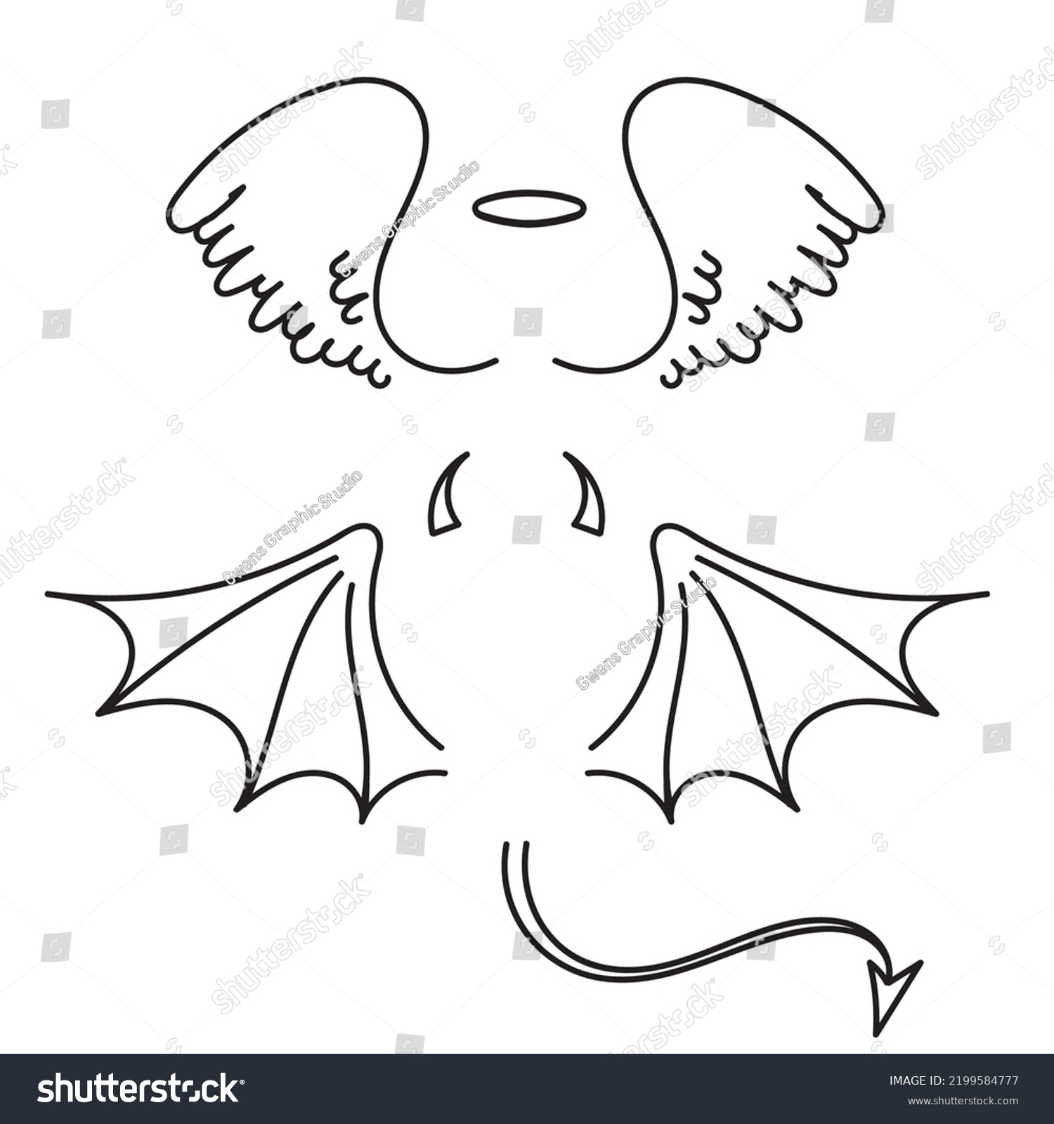Hand Drawn Doodle Angel Demon Wings Stock Vector Royalty Free 2199584777 Shutterstock