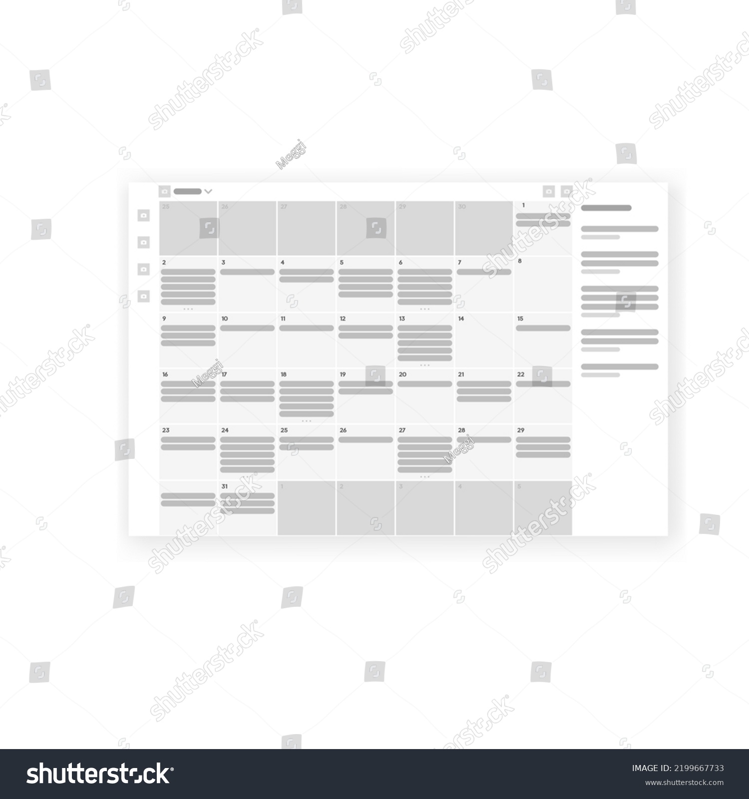 Calendar Application Wireframe Programm Prototype Vector Stock Vector ...