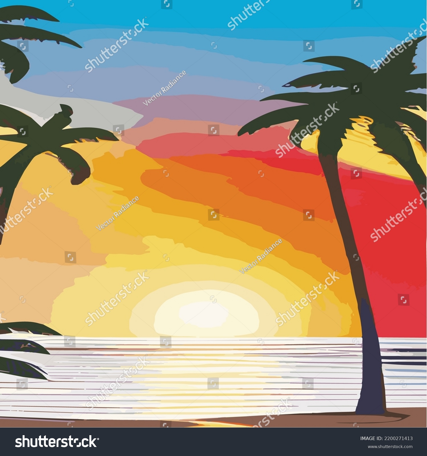 Vintage Palm Trees Beach Abstract Background Stock Vector Royalty Free