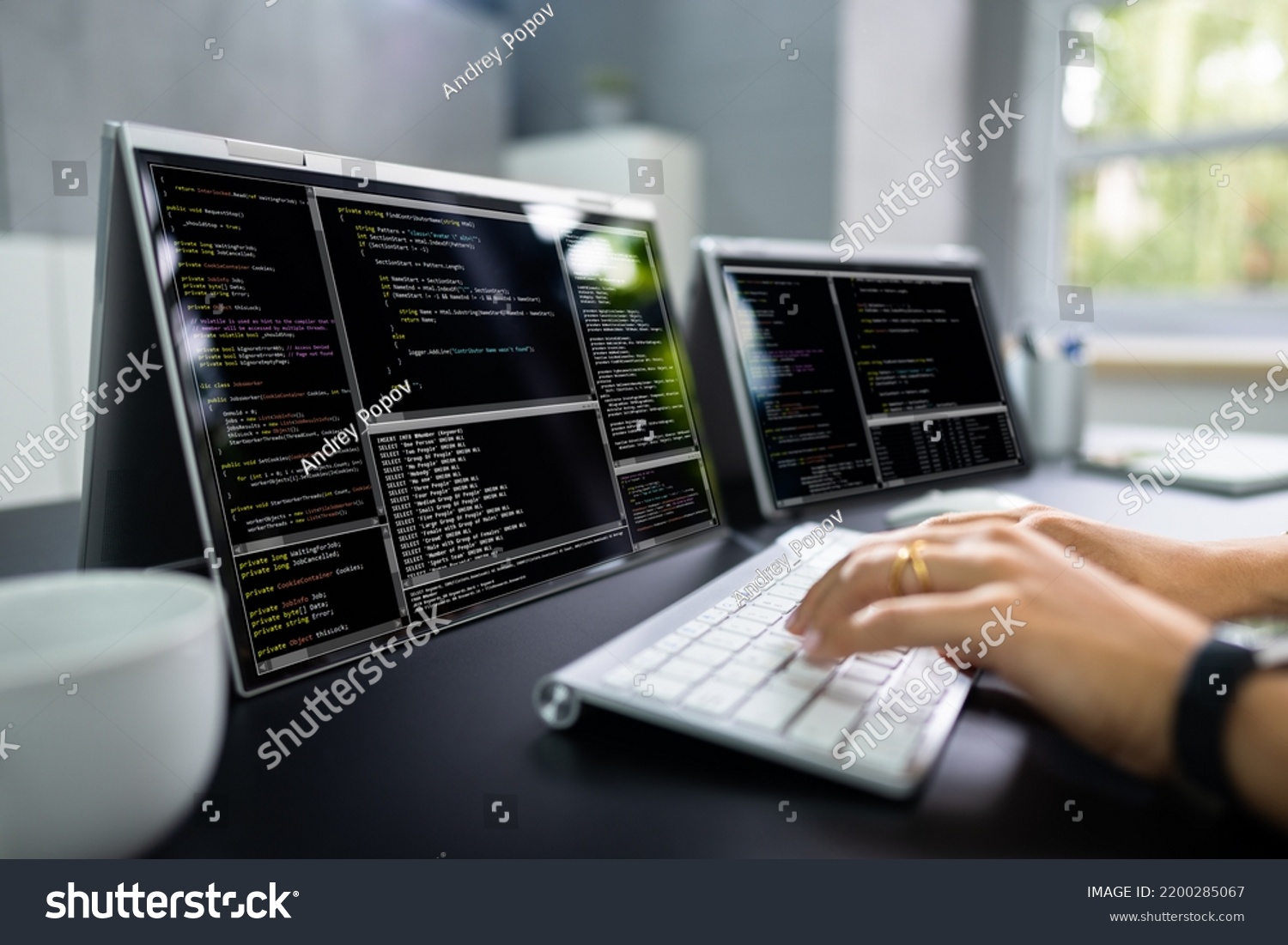 Developer Programmer Woman Coding Software On Stock Photo 2200285067 ... Developer Programmer Woman Coding Software On Stock Photo 2200285067 ...