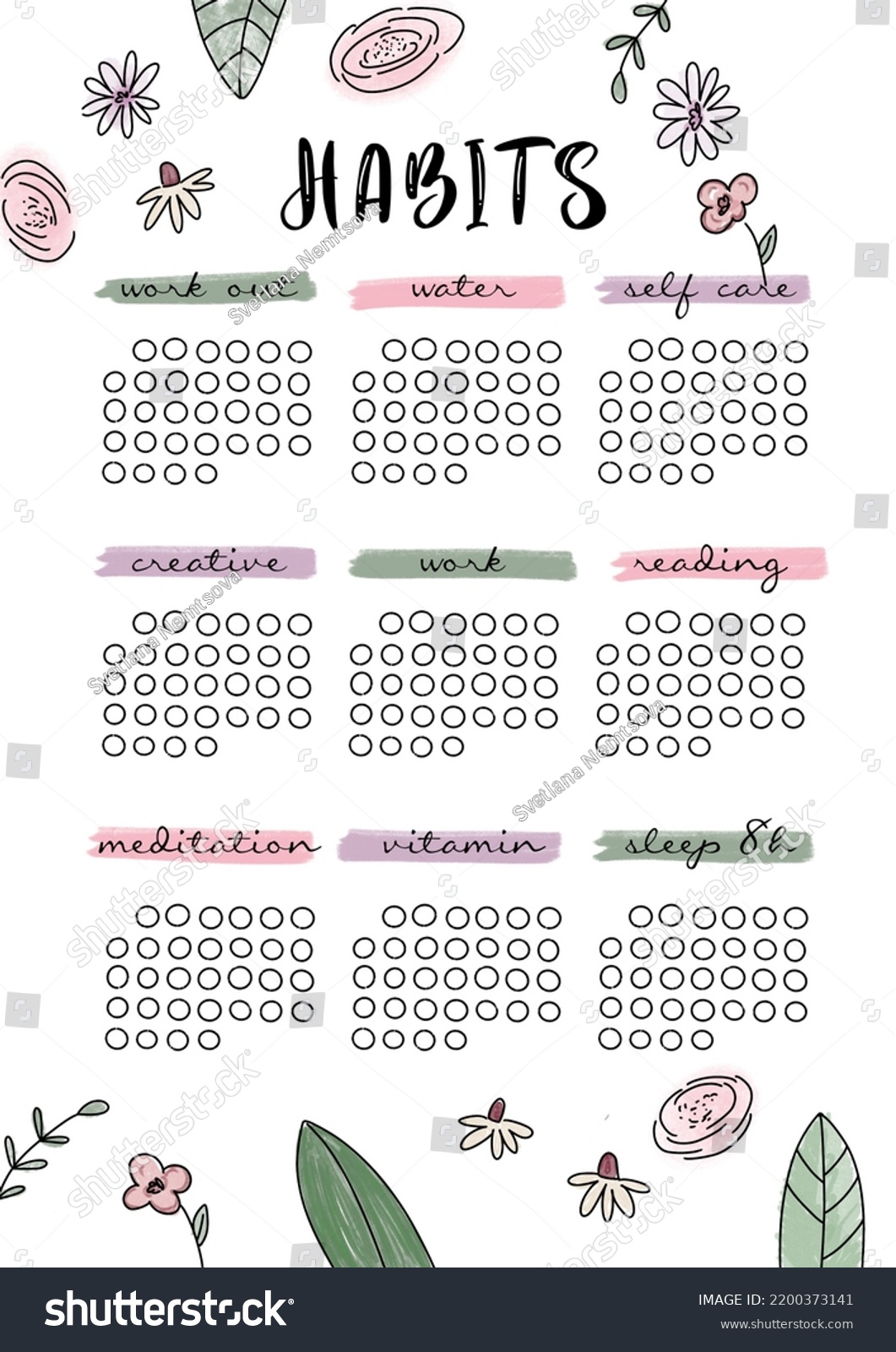 Daily Monthly Habit Tracker Printable Template Stock Illustration ... Daily Monthly Habit Tracker Printable Template Stock Illustration ...