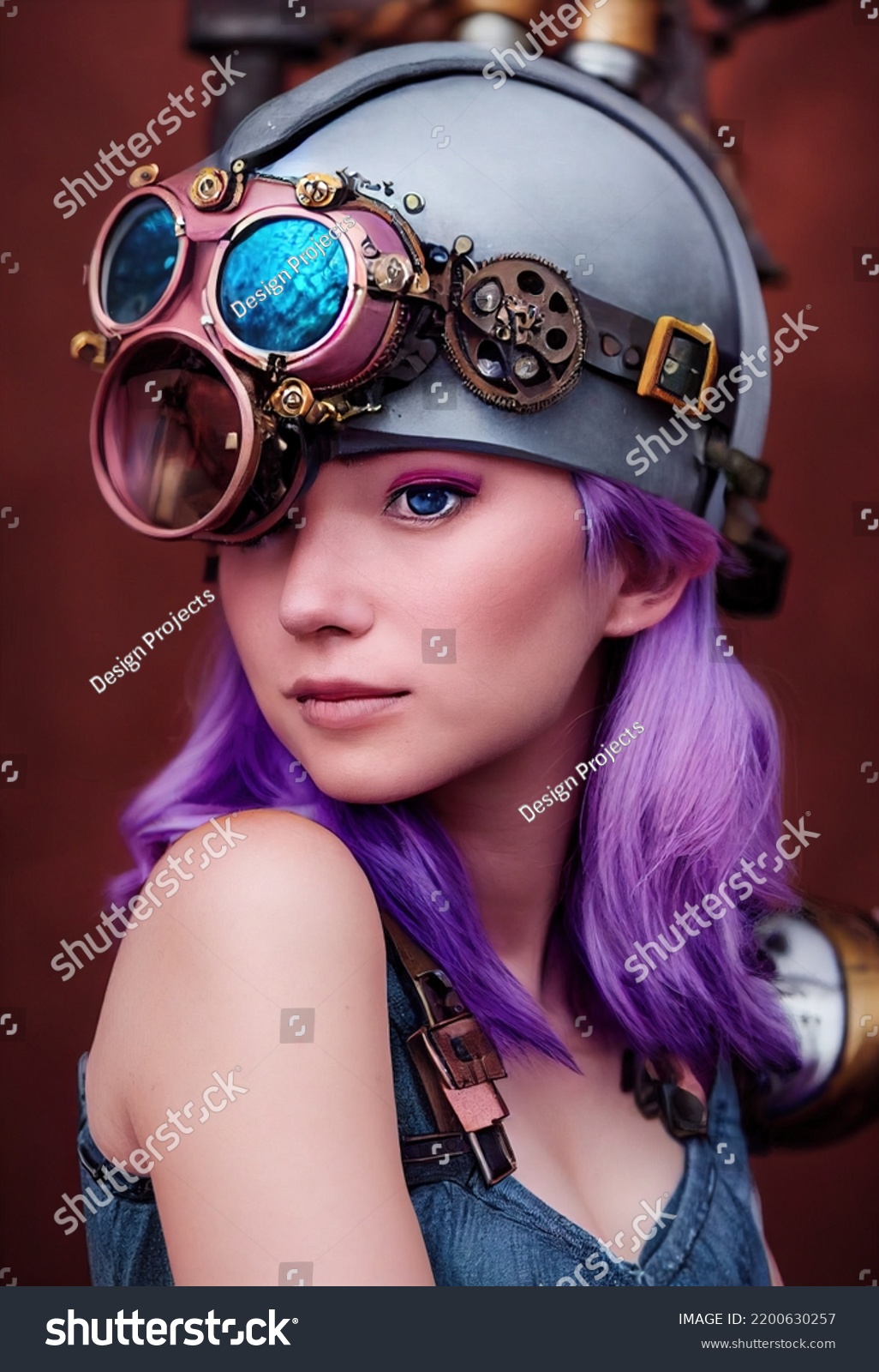 Portrait Fictional Beautiful Steampunk Girl Beautiful Stock