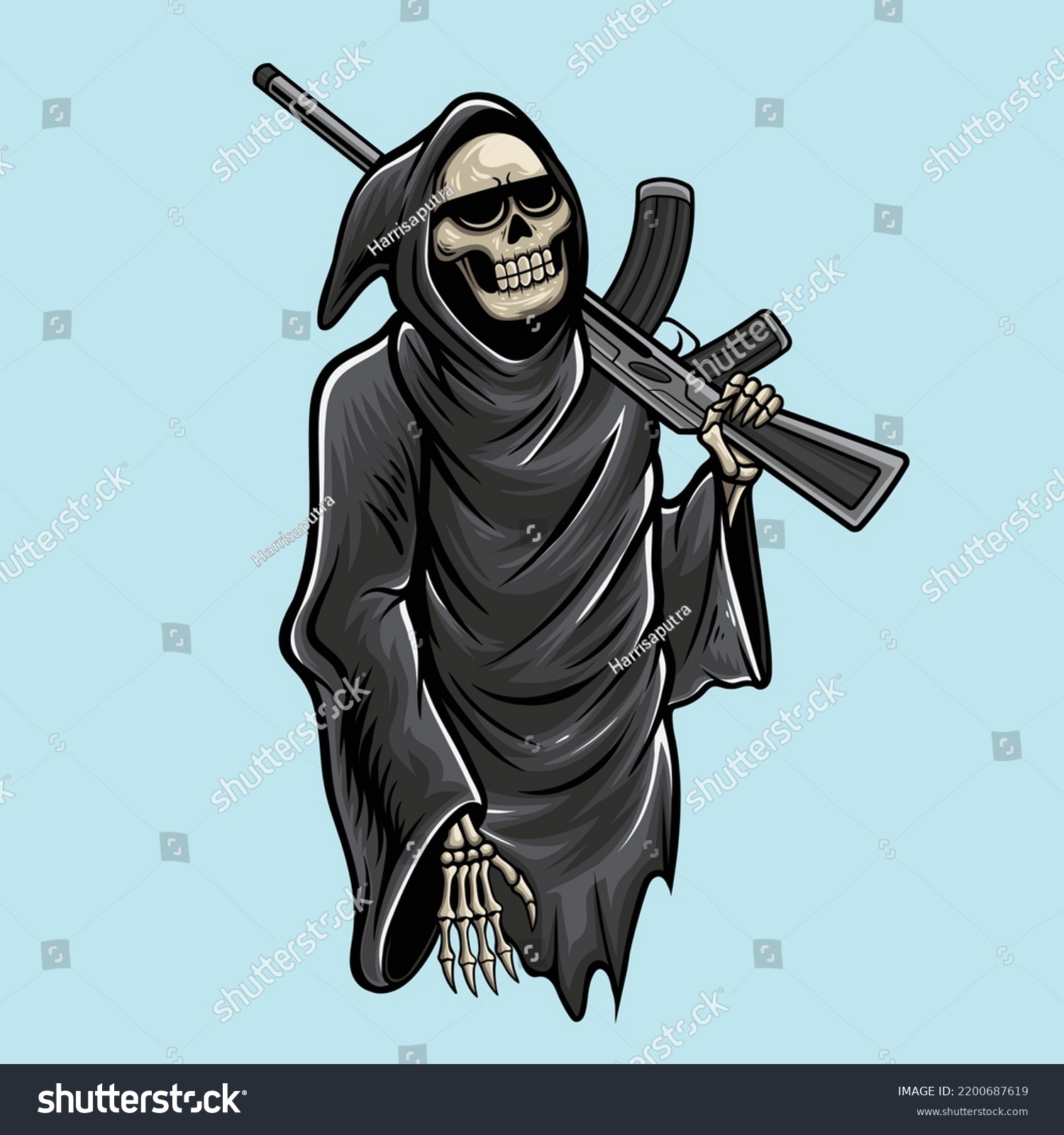 Vector Illustration Grim Reaper Holding Gun Stock Vector Royalty Free 2200687619 Shutterstock