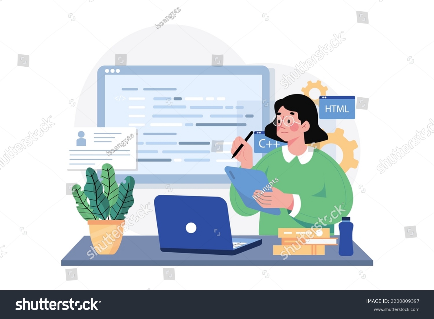 Young Female Computer Programmer Coding Laptop Stock Vector (Royalty ... Young Female Computer Programmer Coding Laptop Stock Vector (Royalty ...