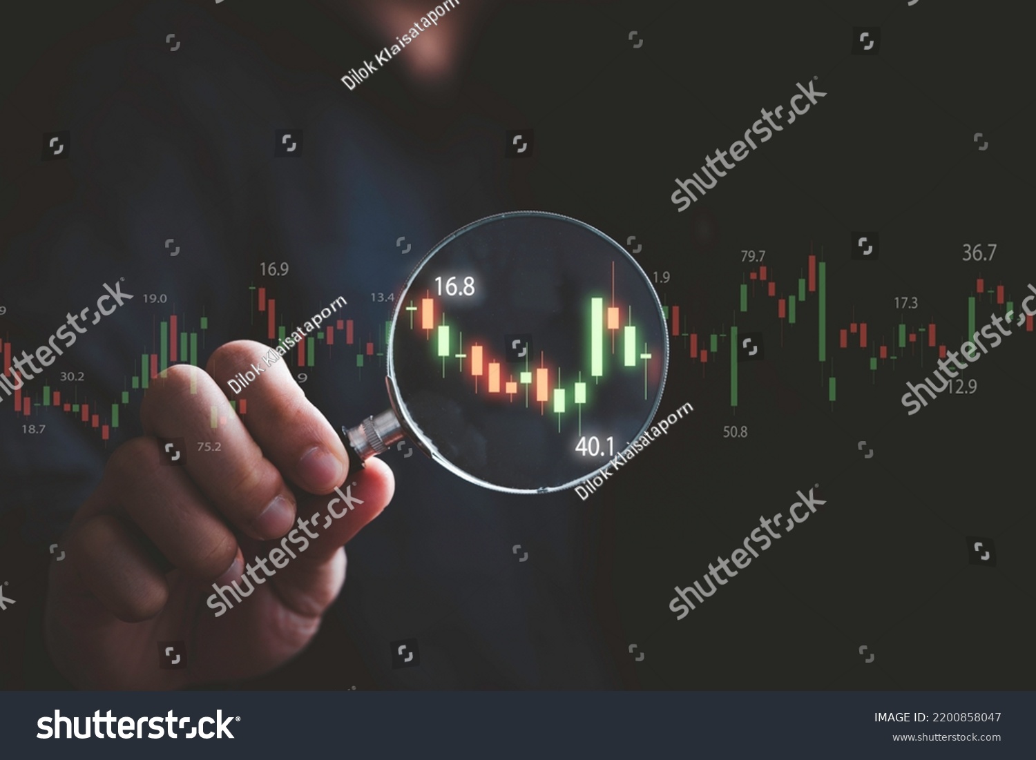 Trader Hand Holding Magnifier Glass Stock Stock Photo 2200858047 ... Trader Hand Holding Magnifier Glass Stock Stock Photo 2200858047 ...