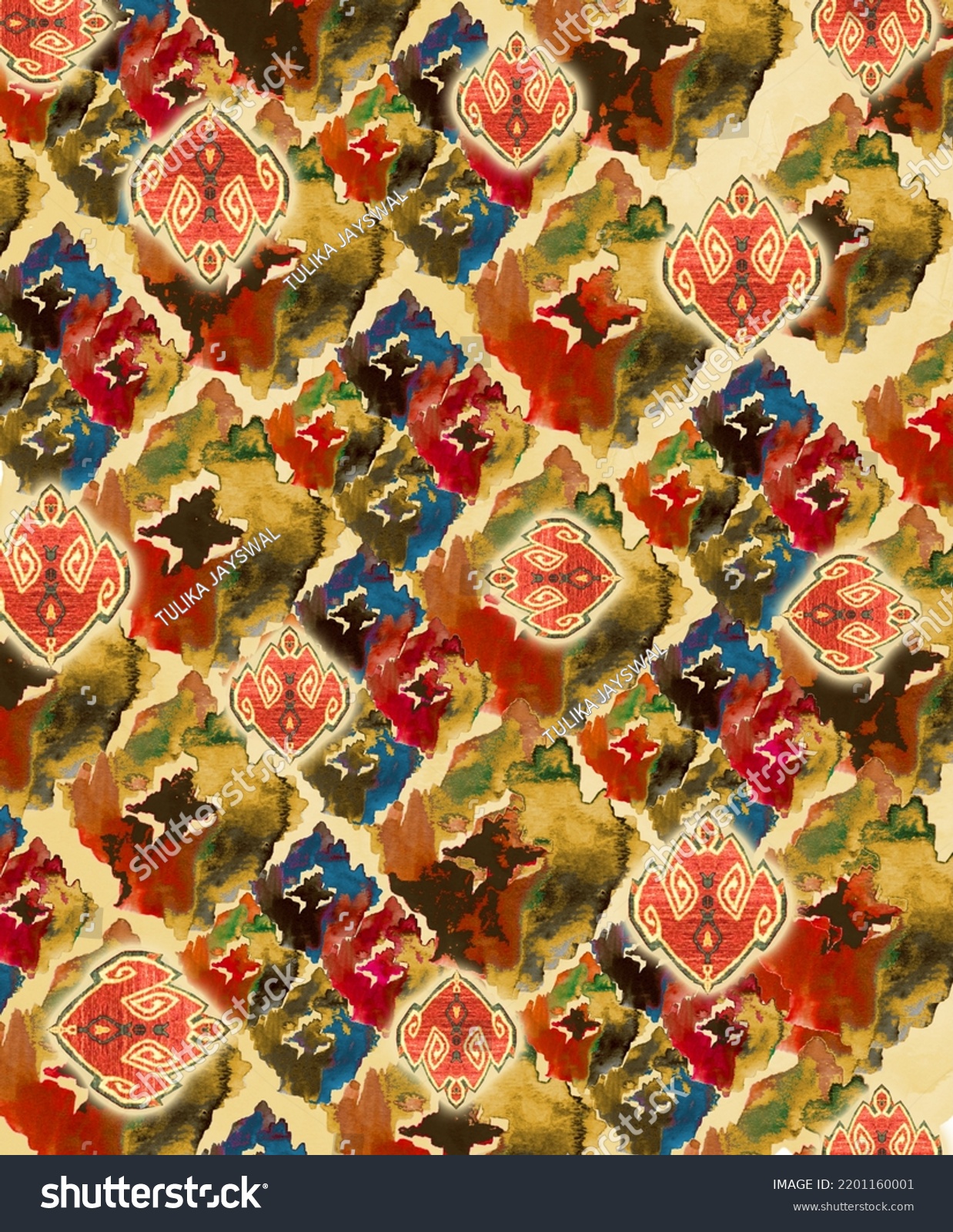 Ikkat Handpainted Print Pattern Using Watercolor Stock Illustration ... Ikkat Handpainted Print Pattern Using Watercolor Stock Illustration ...