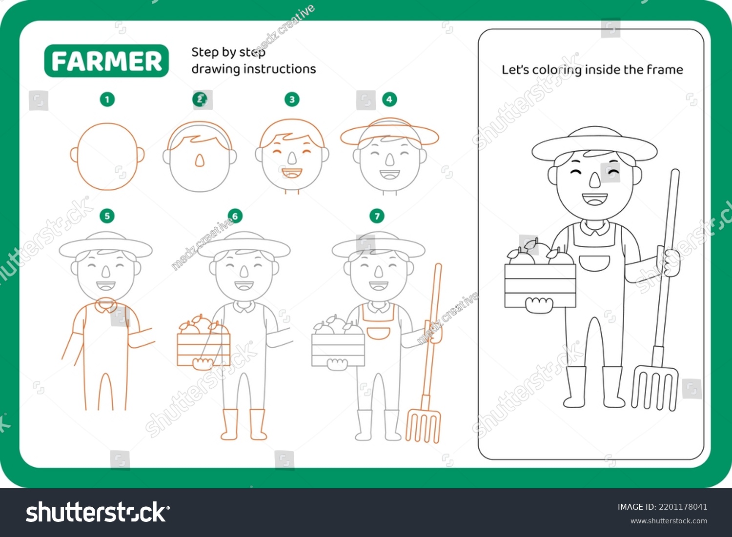 How Draw Farmer Profession Tutorial Vector Stock Vector (Royalty Free ...