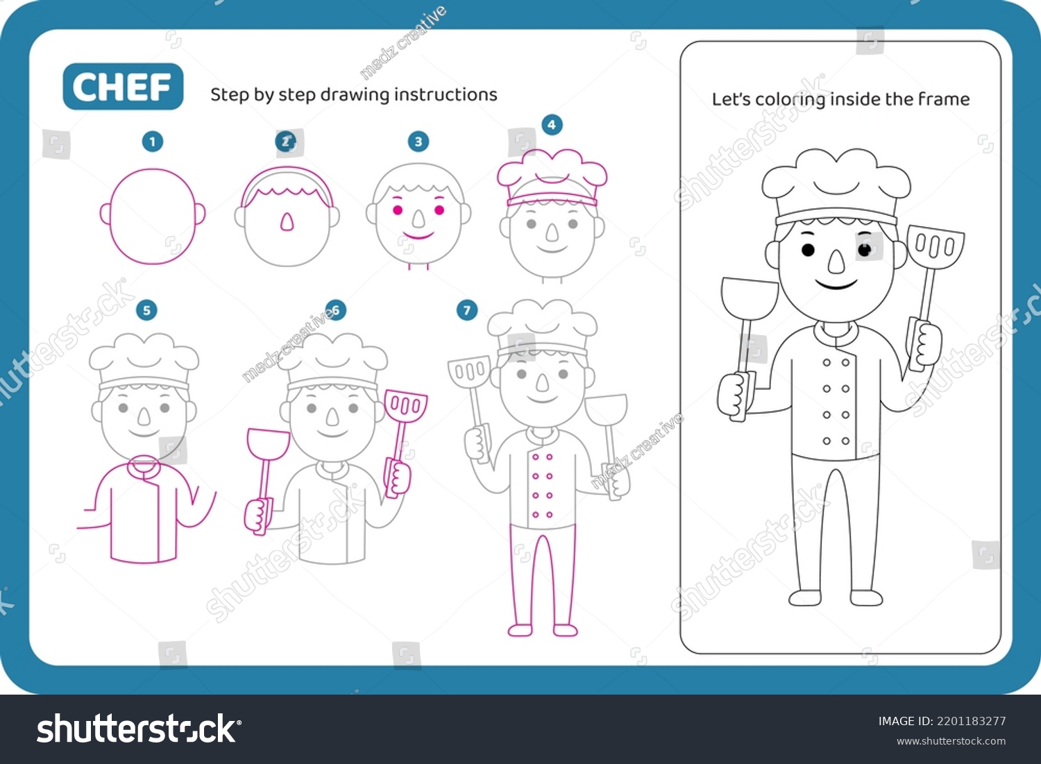 How Draw Chef Profession Tutorial Vector Stock Vector (Royalty Free ...