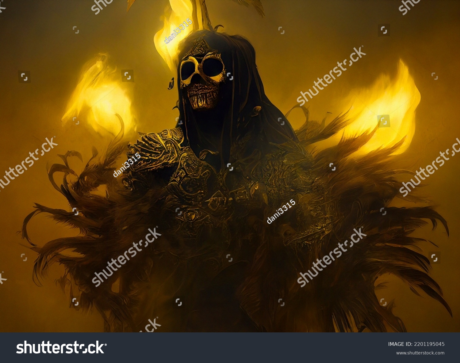 Demonic Deity Golden Mask Armor Feathers Stock Illustration 2201195045 Shutterstock