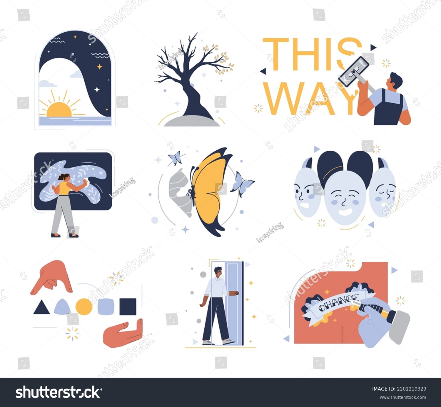 Changes Concept Set Transformation Evolution Metaphor Stock Vector ...