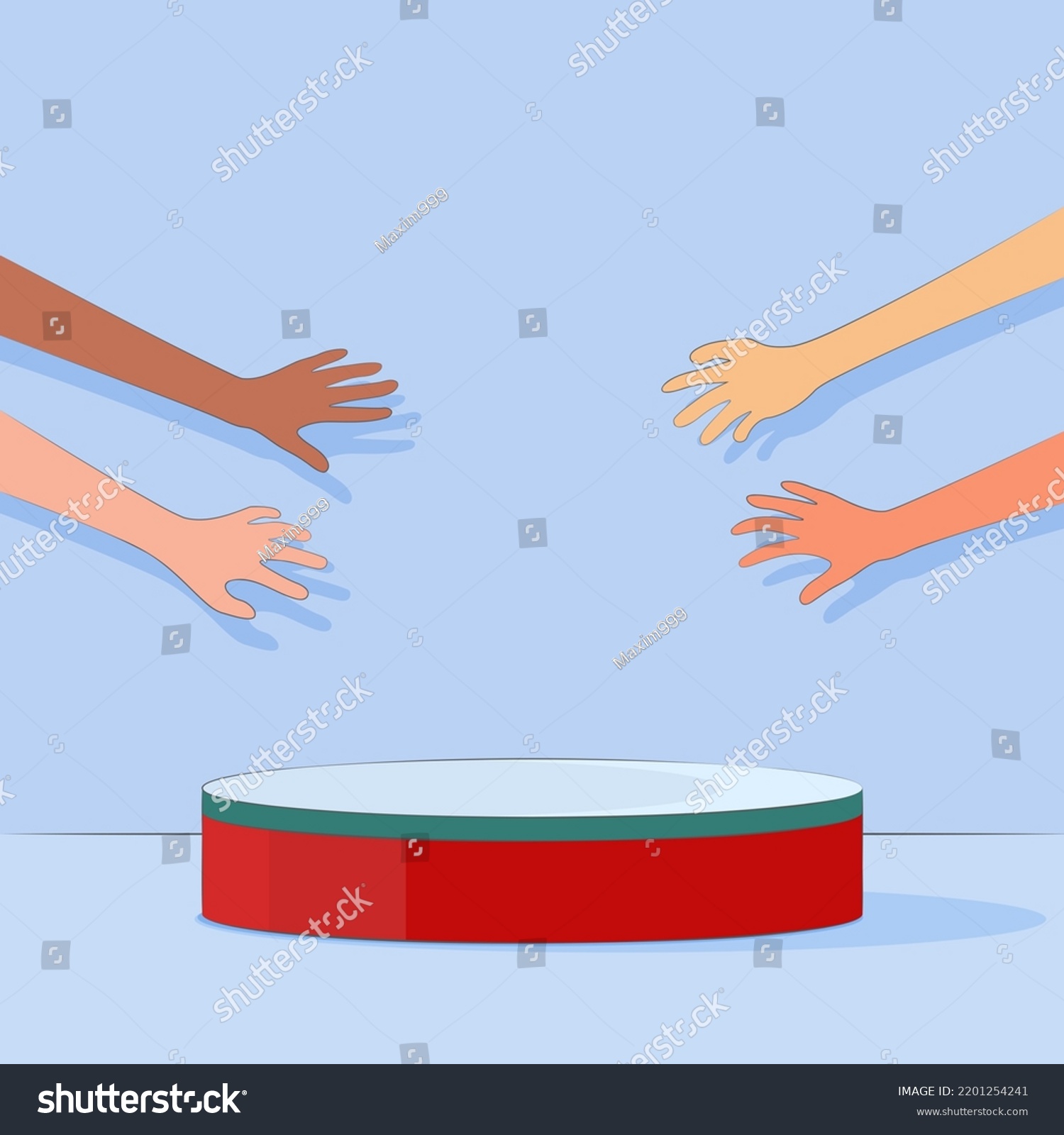 Stage Round Podium Hands Reaching Stock Vector Royalty Free 2201254241 Shutterstock