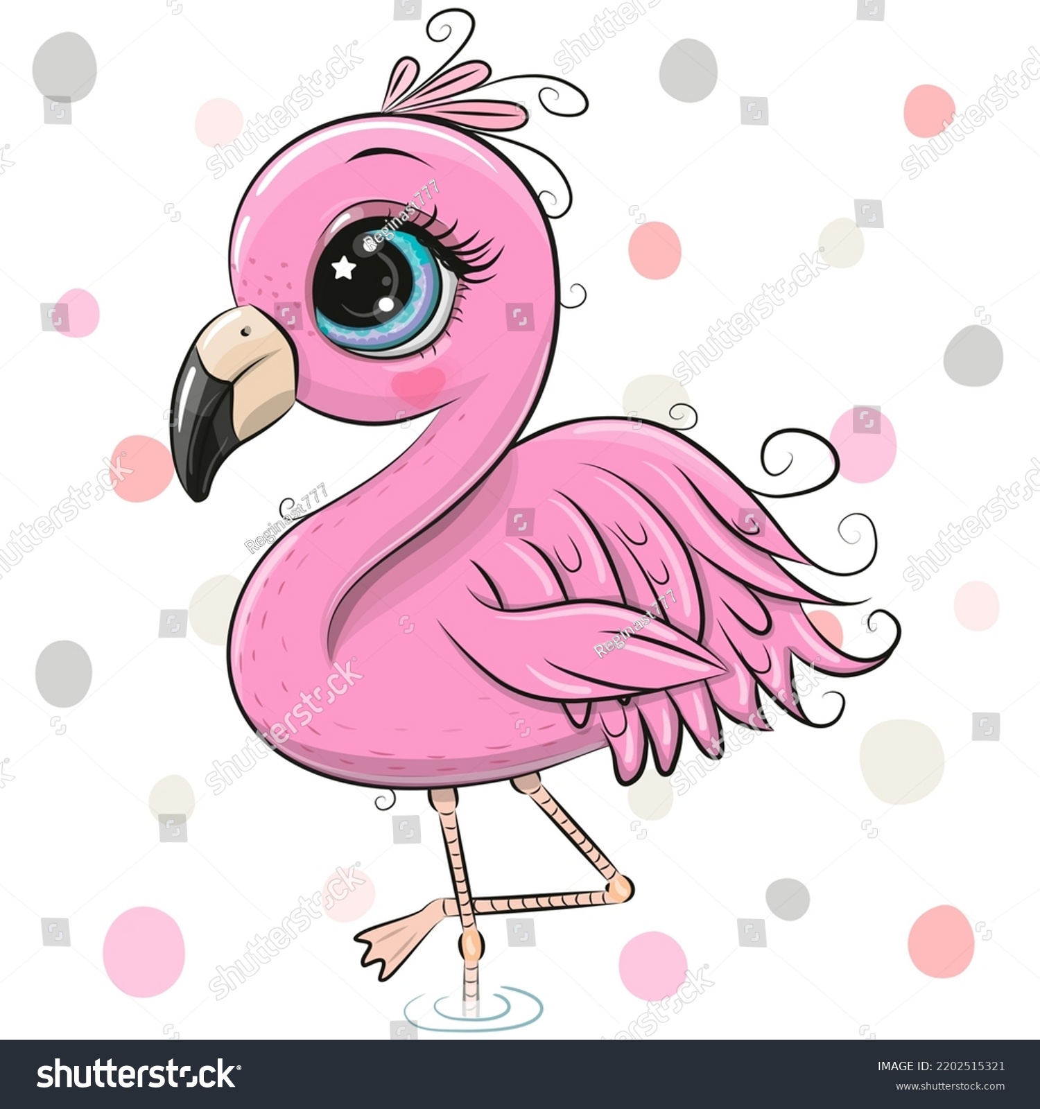 Cute Cartoon Flamingo On Dots Background Stock Vector Royalty Free 2202515321 Shutterstock