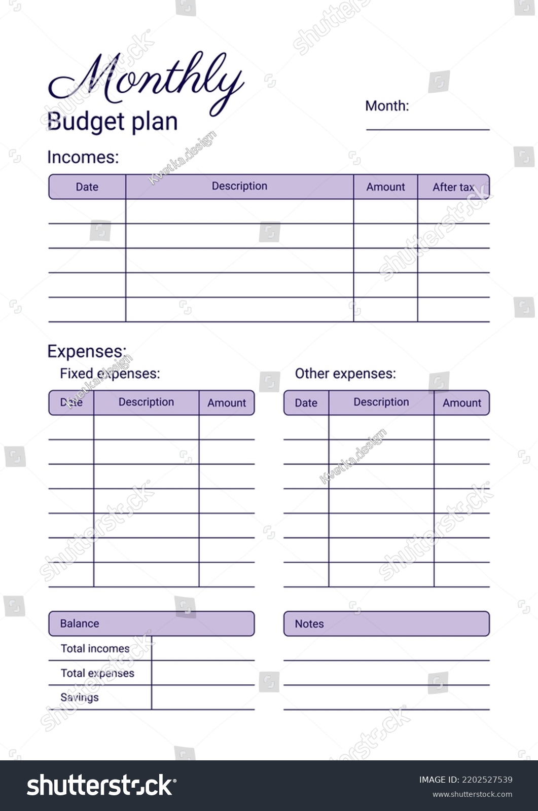 Monthly Personal Budget Plan Concept Printable Stock Illustration ... Monthly Personal Budget Plan Concept Printable Stock Illustration ...