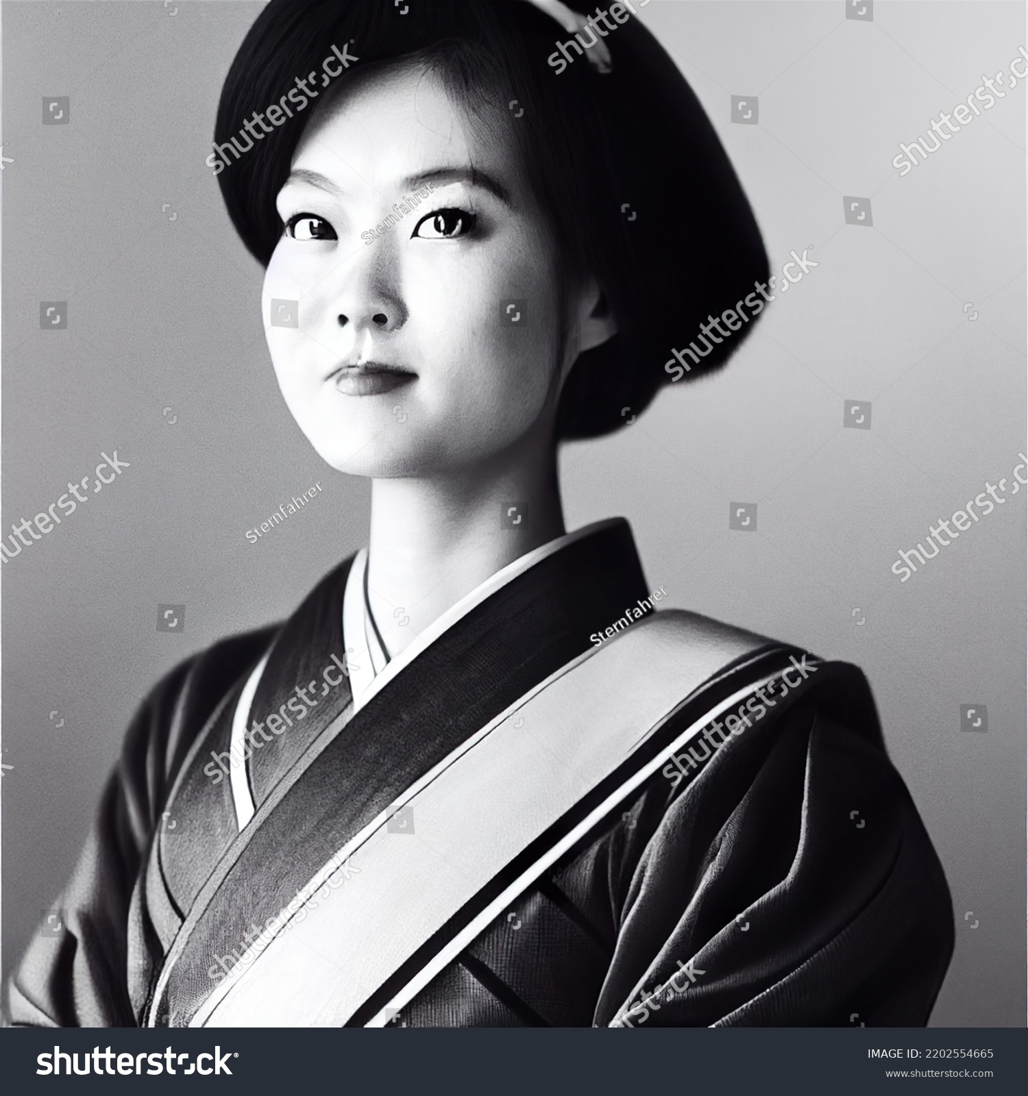 Portrait Japanese Woman Black White Colors Stock Illustration ... Portrait Japanese Woman Black White Colors Stock Illustration ...