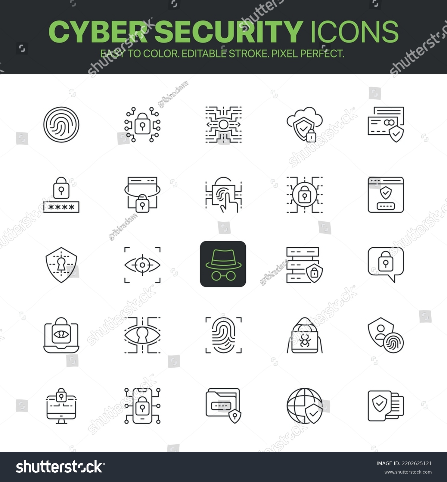 Cyber Security Line Icons Set Easy Stock Vector Royalty Free 2202625121 Shutterstock