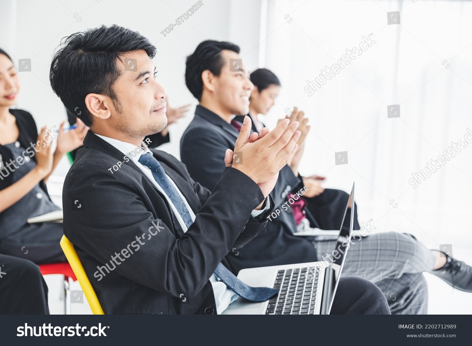 Group Young Business Men Sat Listening Stock Photo 2202712989 ... Group Young Business Men Sat Listening Stock Photo 2202712989 ...