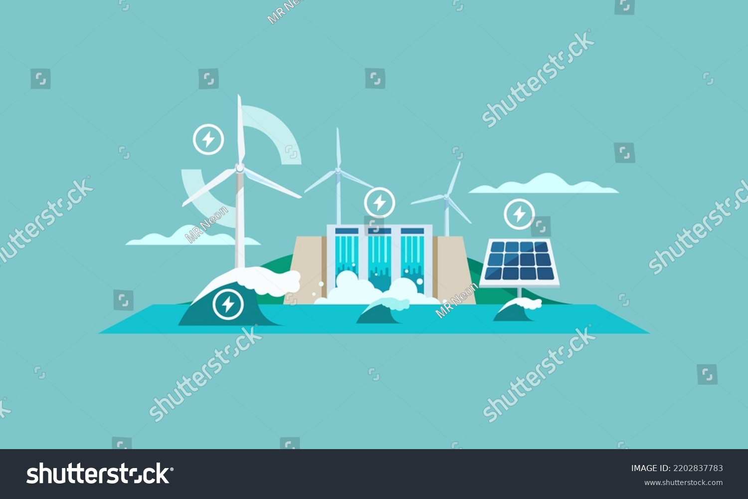 Vector Illustration Wind Turbine Solar Panels Stock Vector Royalty